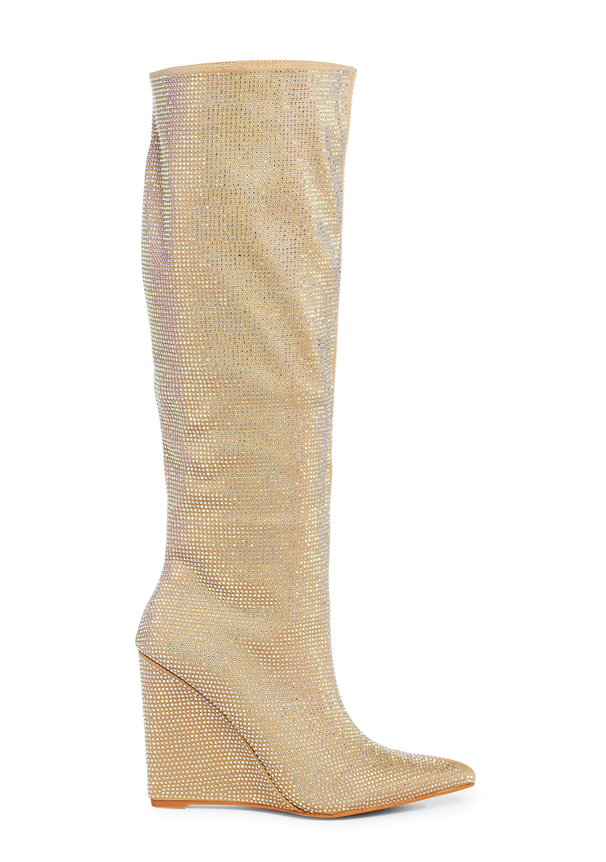 Public Desire Rhinestone Wedge Knee High Boots - Gold – Dolls Kill