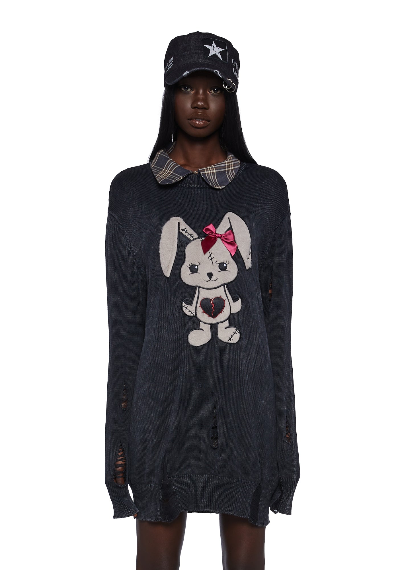 Current Mood Washed Bunny Embroidered Oversized Sweater - Black – Dolls ...