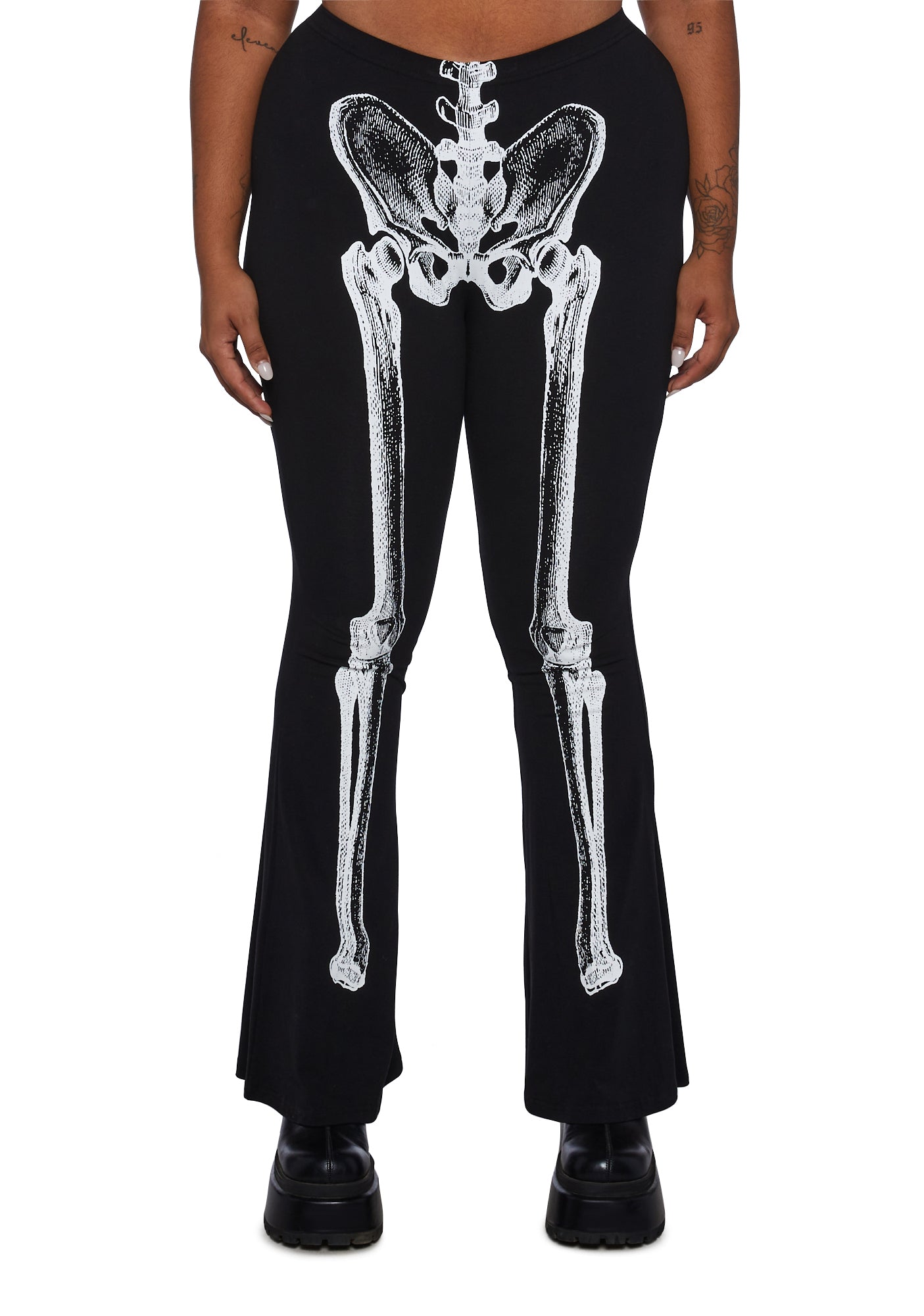 Plus Trickz N' Treatz Skeleton Bone Print Flared Pants - Black – Dolls Kill