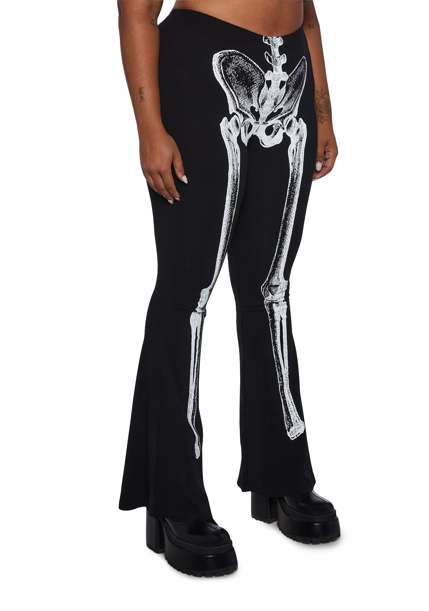 Plus Trickz N' Treatz Skeleton Bone Print Flared Pants - Black – Dolls Kill