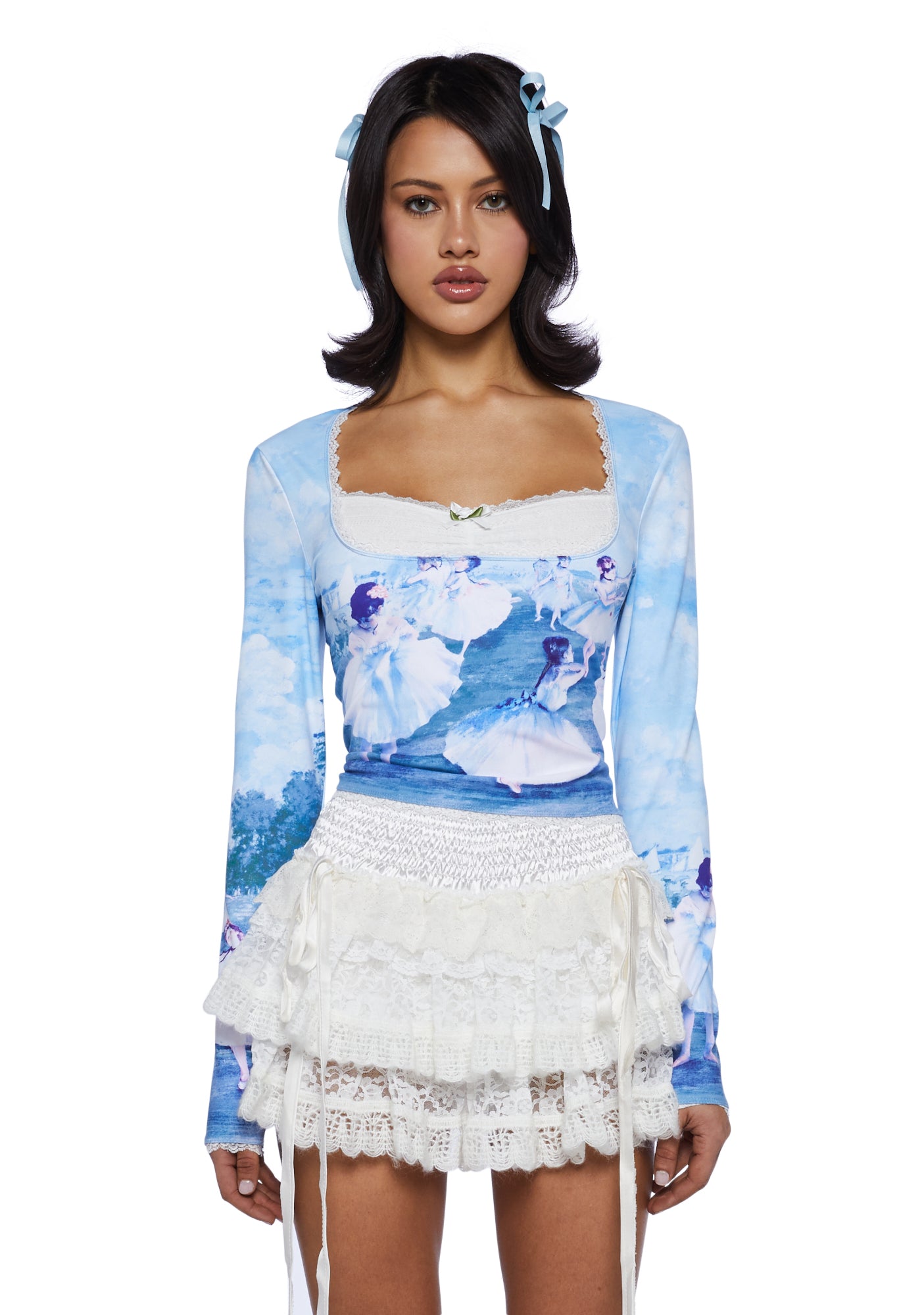 Sugar Thrillz Ballet Graphic Lace Long Sleeve Top - Blue – Dolls Kill