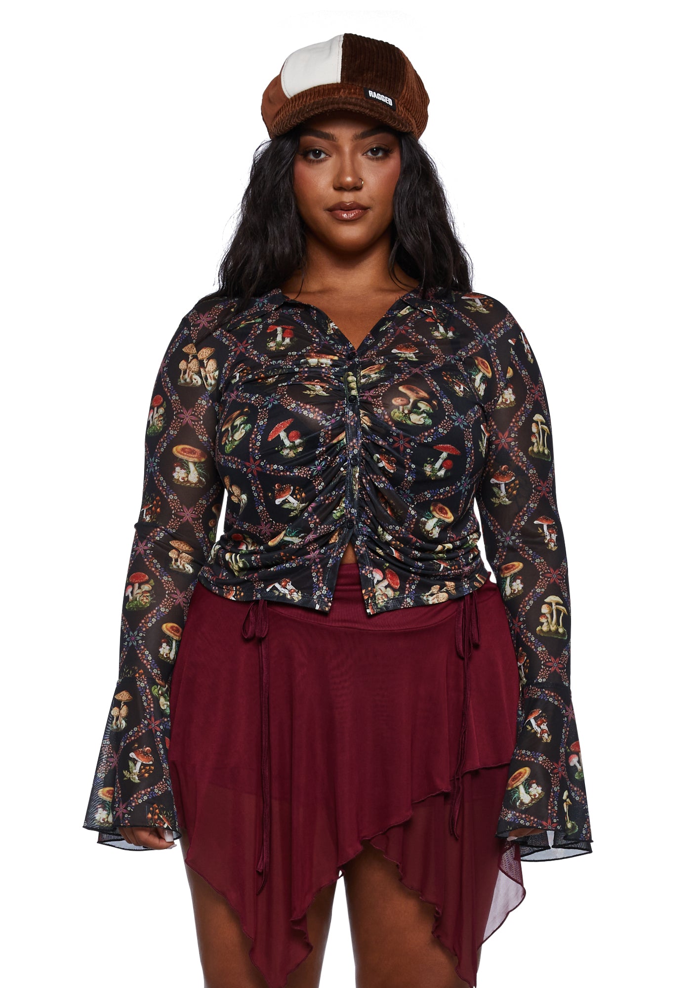 Plus Size Current Mood Mushroom Print Mesh Top - Multi – Dolls Kill