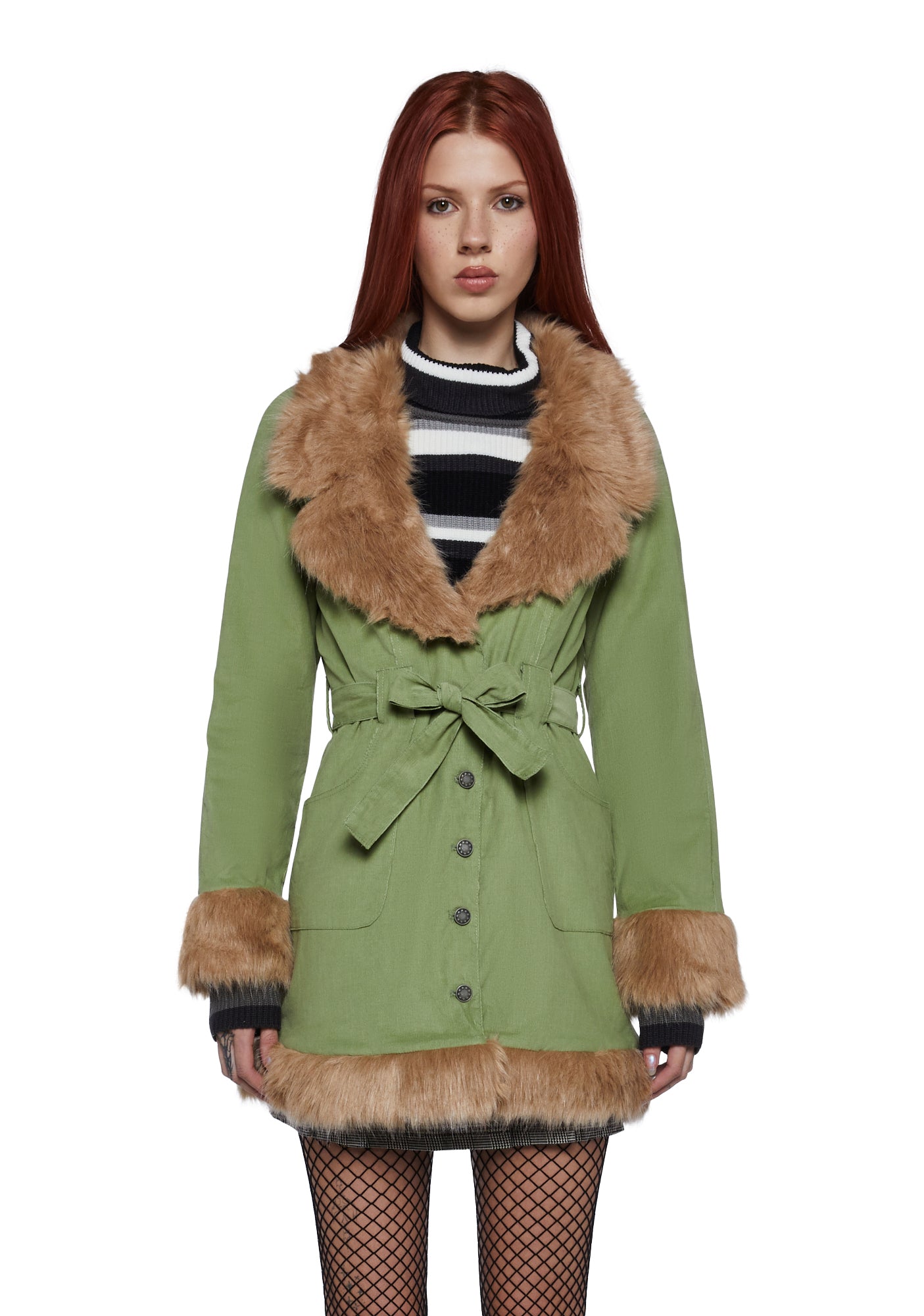 Delias Sherpa Coat- Green – Dolls Kill