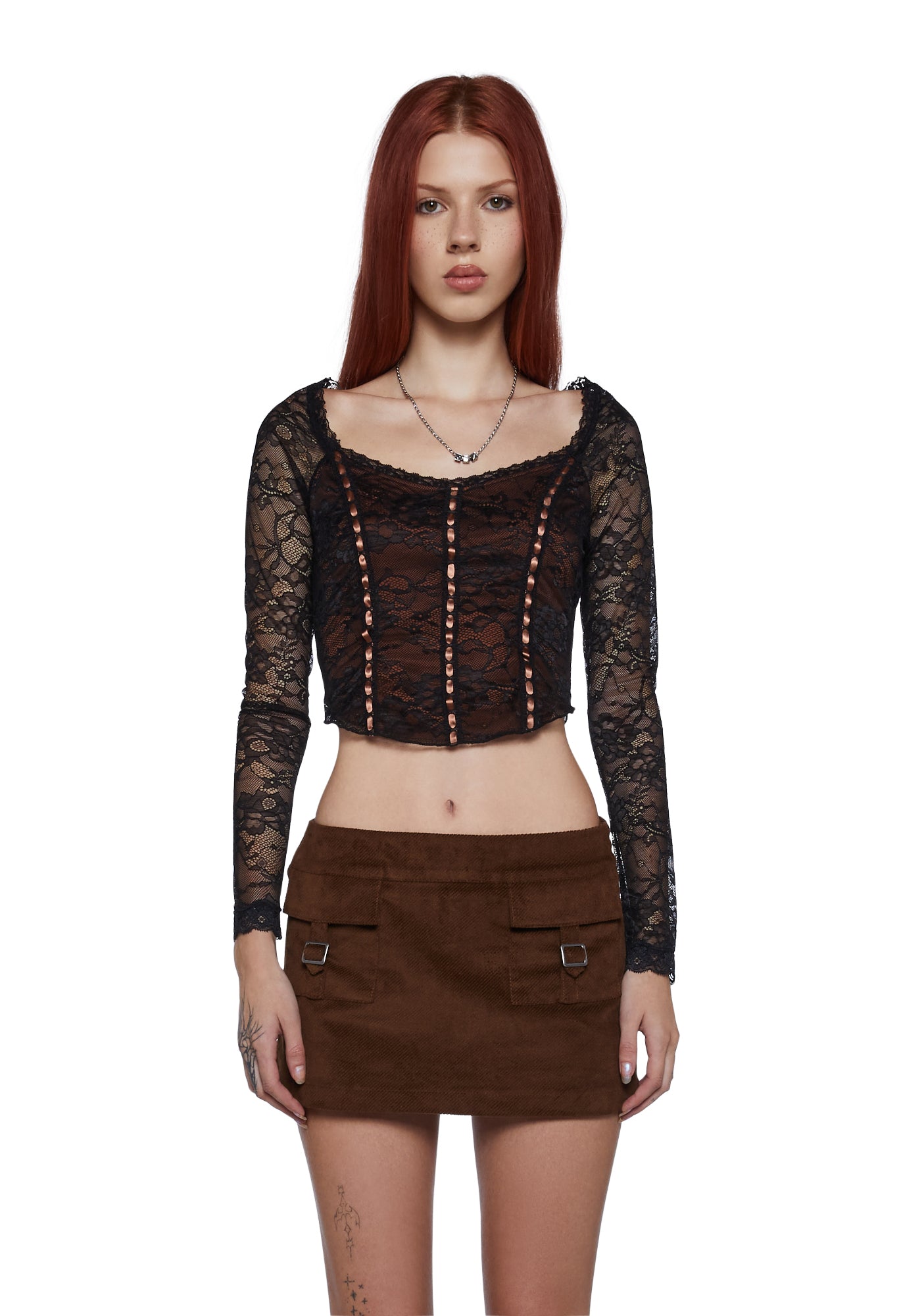 Delia's By Dollskill Lace Long Sleeve Top - Brown – Dolls Kill