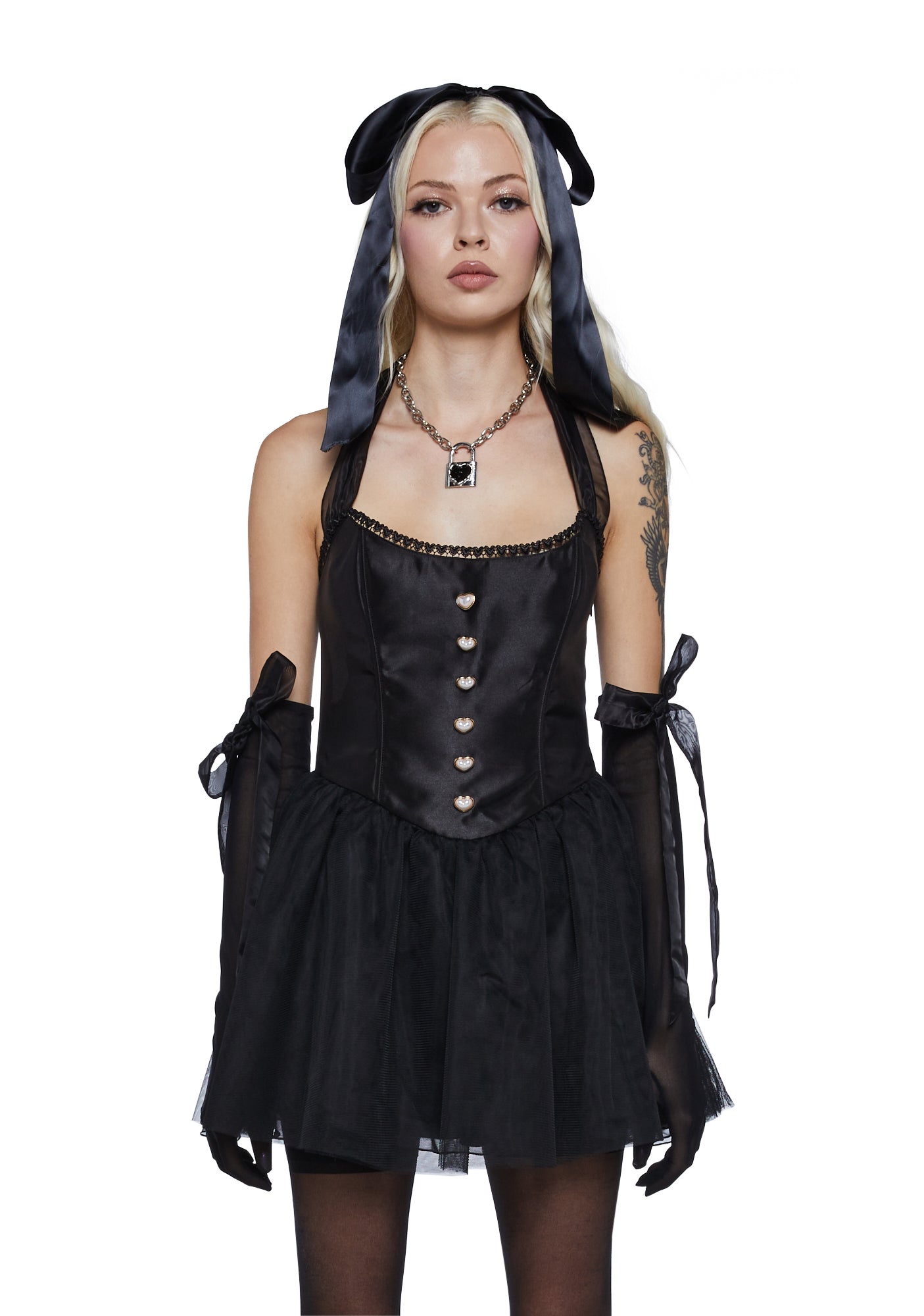 Sugar Thrillz Satin Heart Button Mini Dress - Black – Dolls Kill