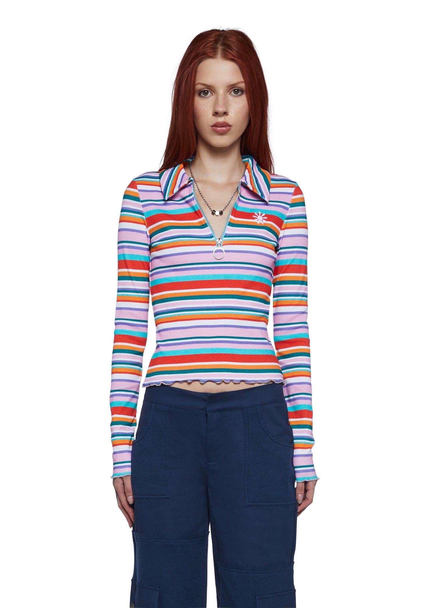 Delia's By Dollskill Striped Ribbed Collared Long Sleeve Top - Multi ...