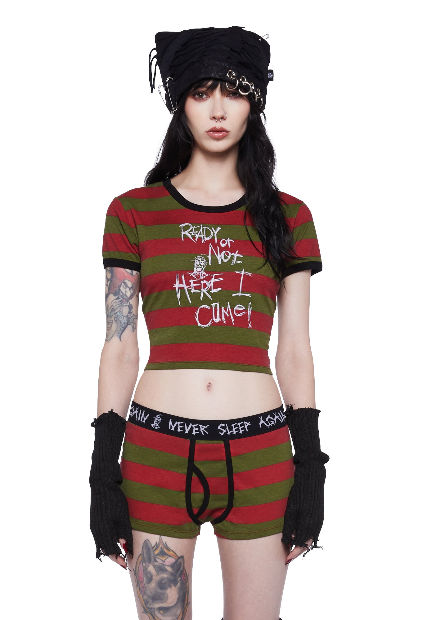 Dolls Kill X WB Horror 22 Ready Or Not Here I Come! Stripped Tee- Multi