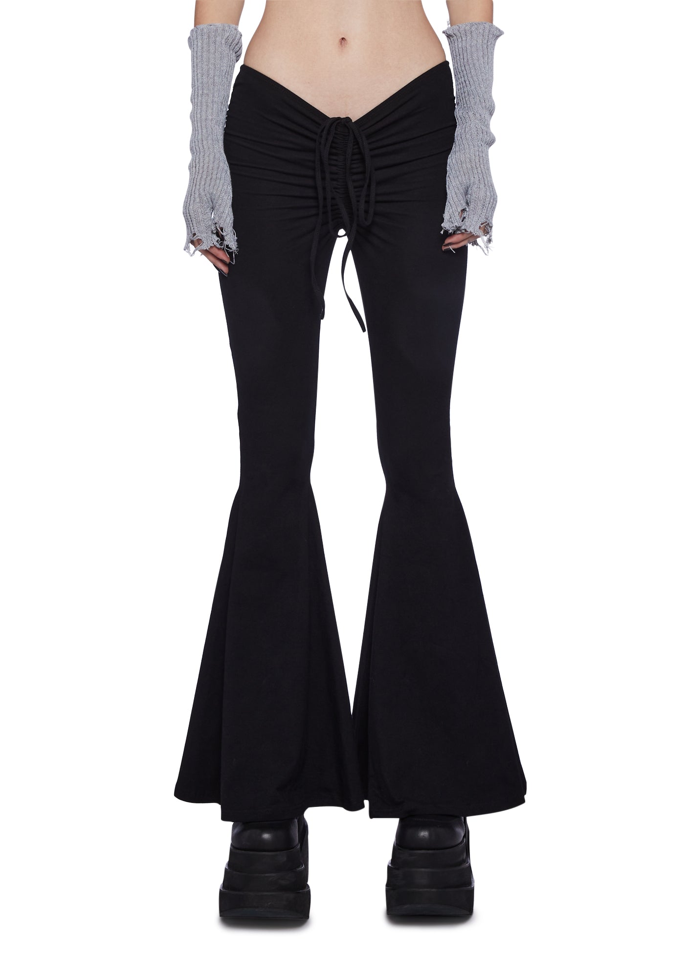 Darker Wavs V Cut Bell Bottoms - Black – Dolls Kill