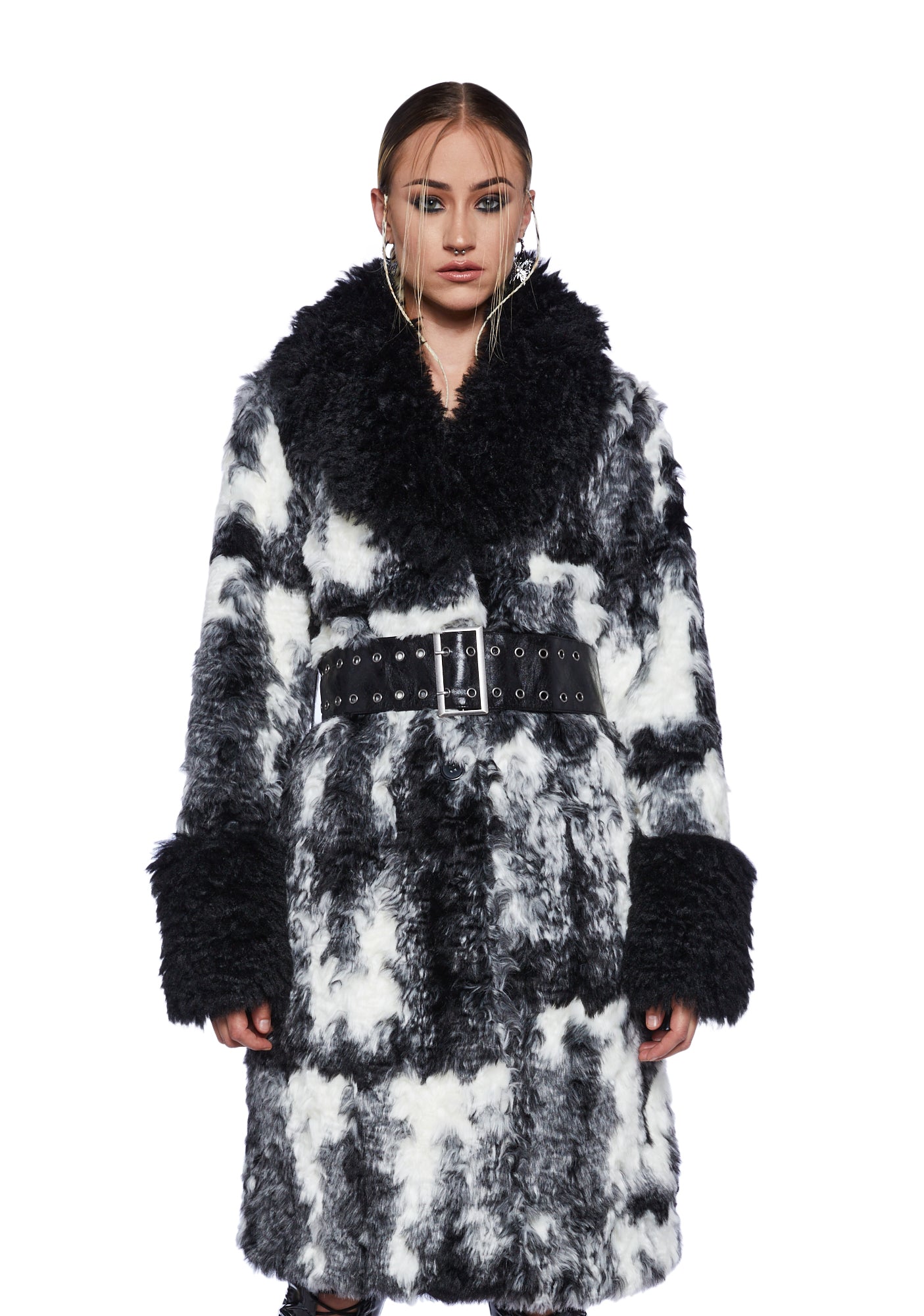 Current Mood Faux Fur Coat With Belt - Multi – Dolls Kill