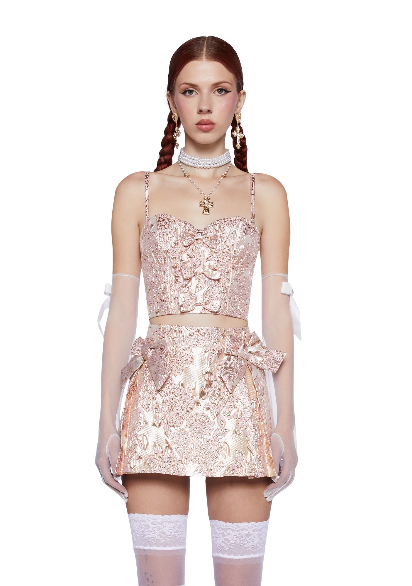 Sugar Thrillz Embossed Bow Details Crop Top - Pink – Dolls Kill