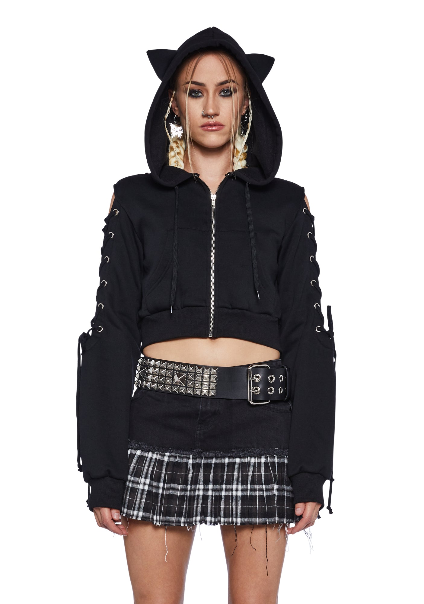 Current Mood Cat Zip Up Hoodie - Black – Dolls Kill