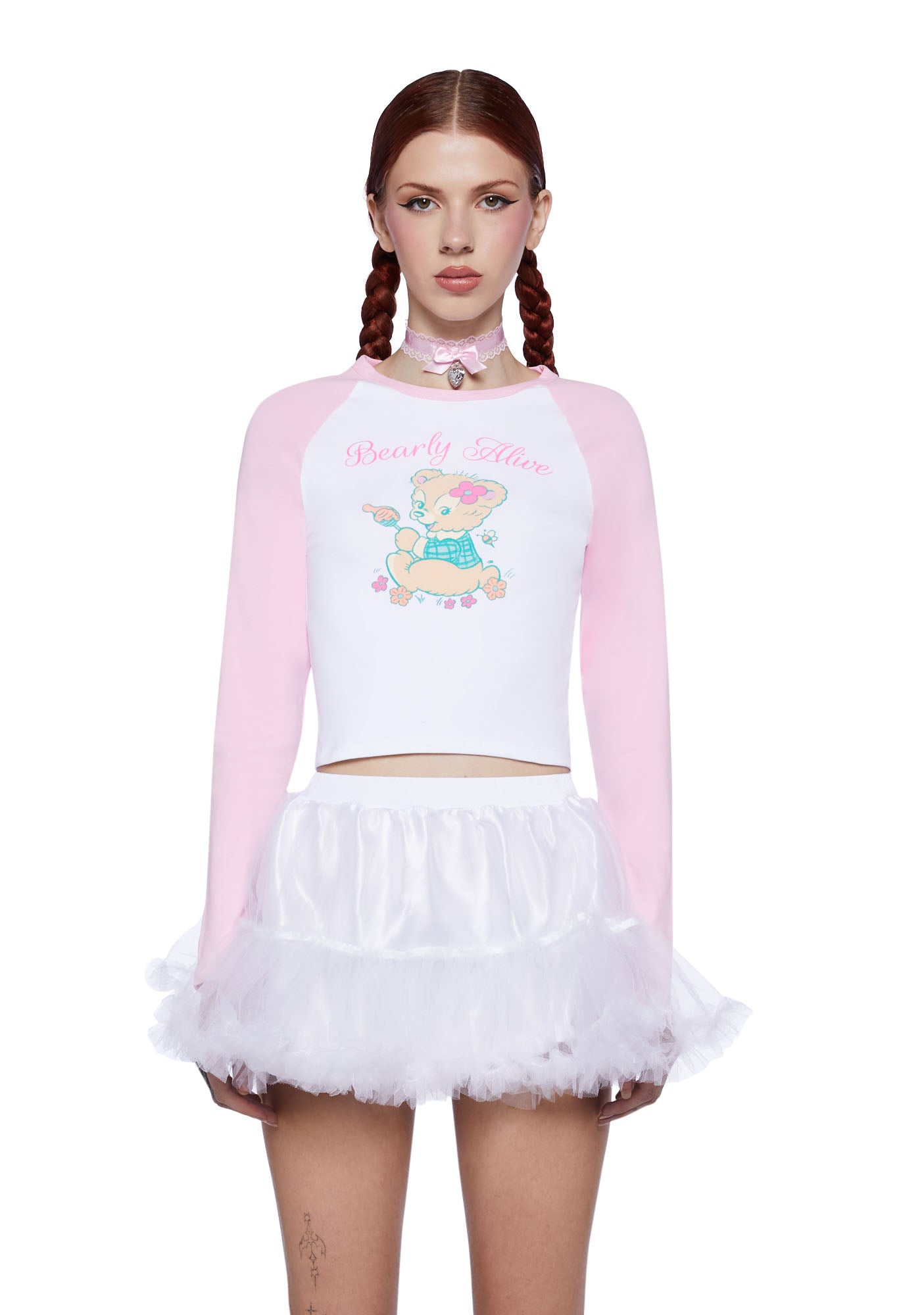 Sugar Thrillz Bearly Alive Teddy Bear Graphic Long Sleeve Tee - White ...