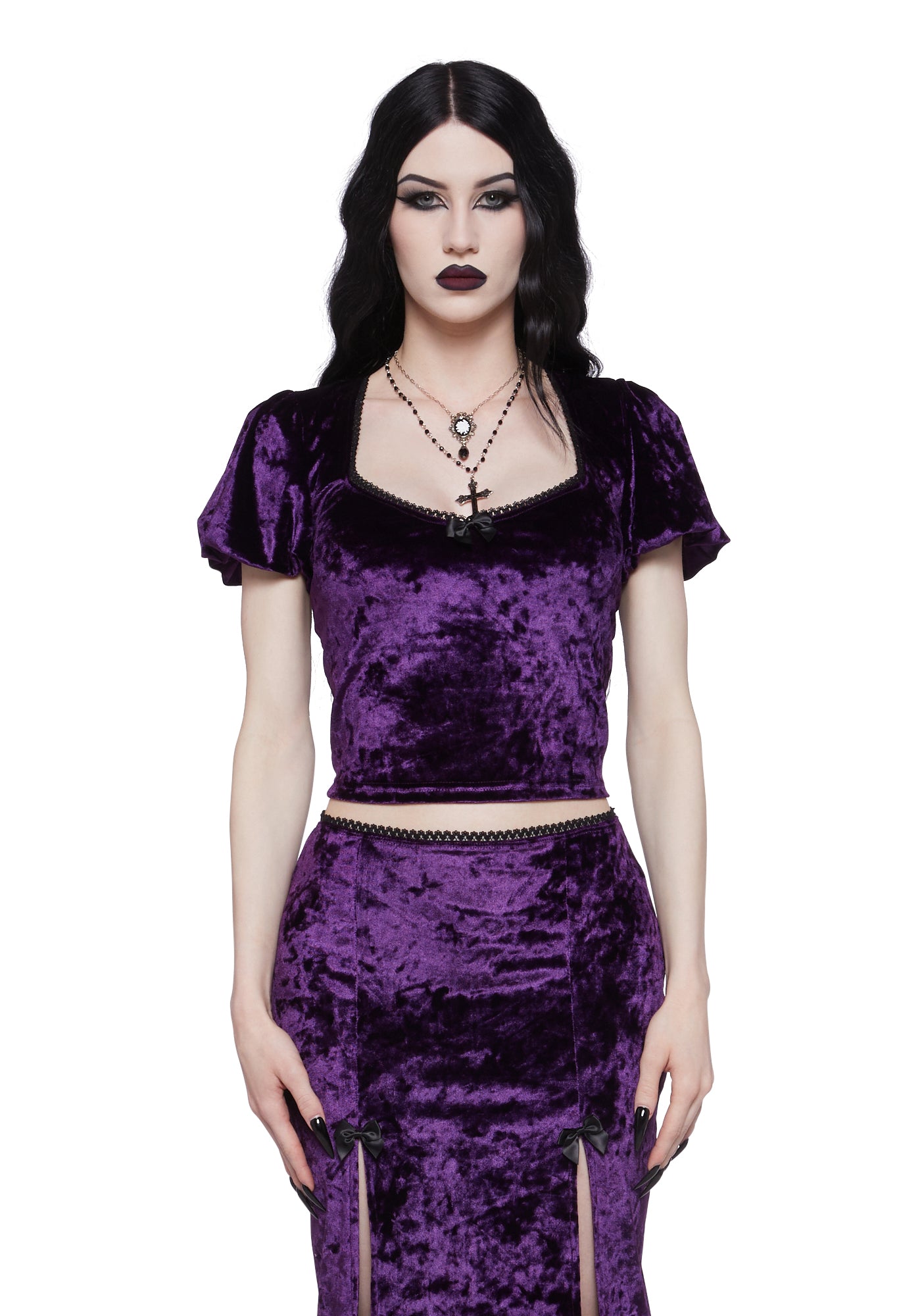 Widow Velvet Lace Up Top - Purple – Dolls Kill