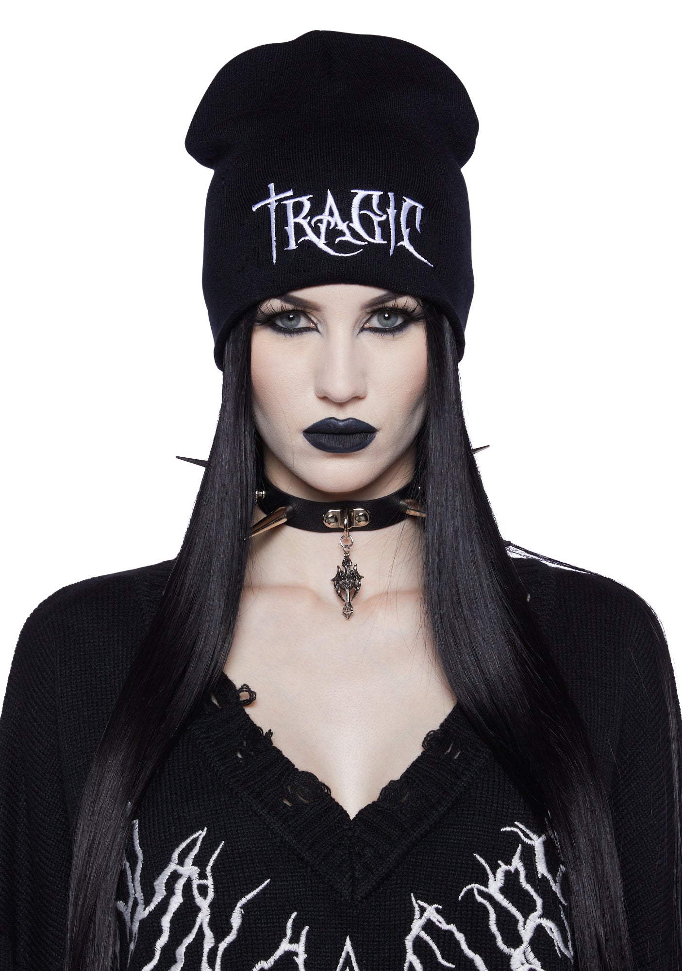 Widow Tragic Knit Beanie - Black – Dolls Kill