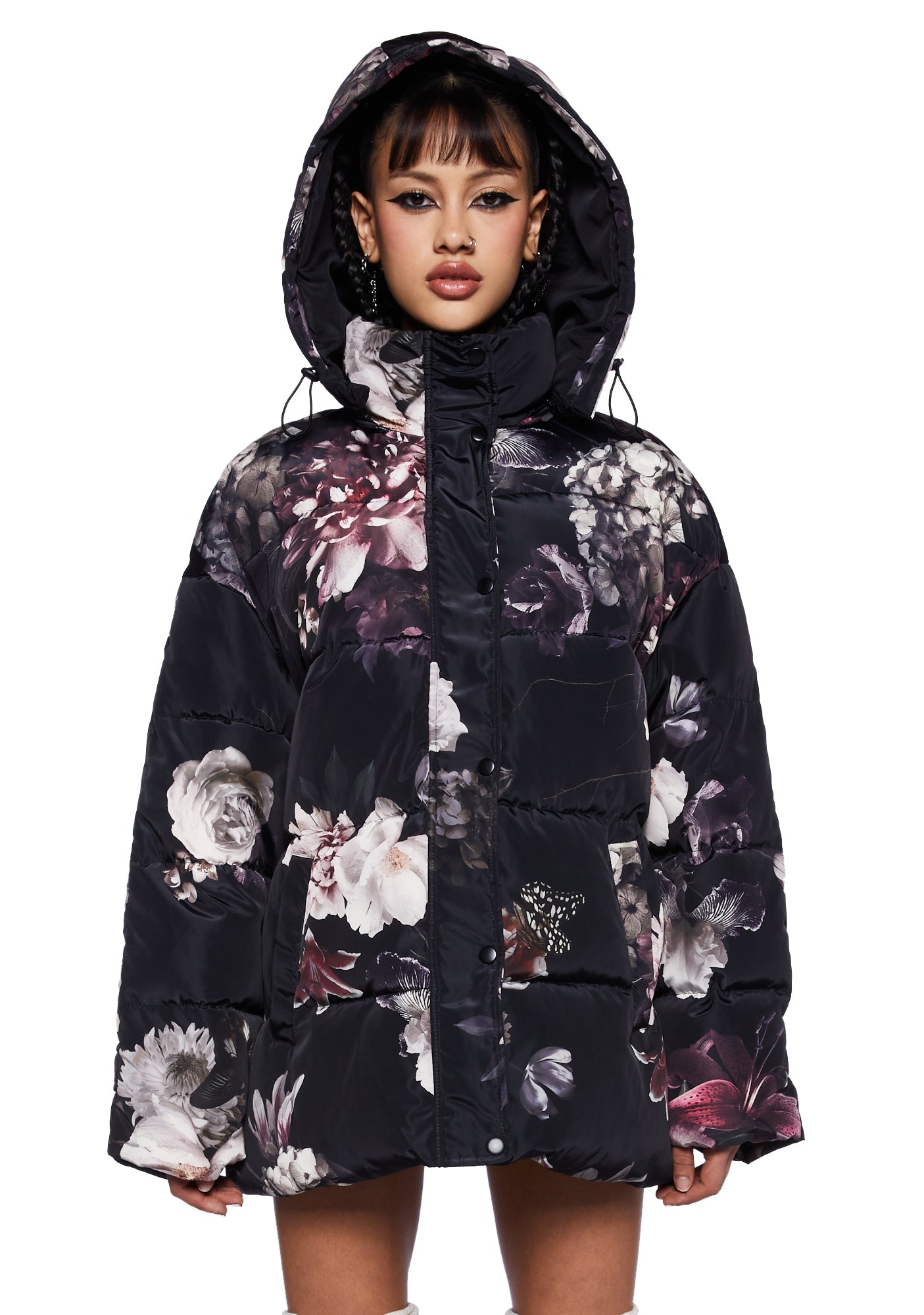 Current Mood Floral Puffer Jacket- Multi – Dolls Kill