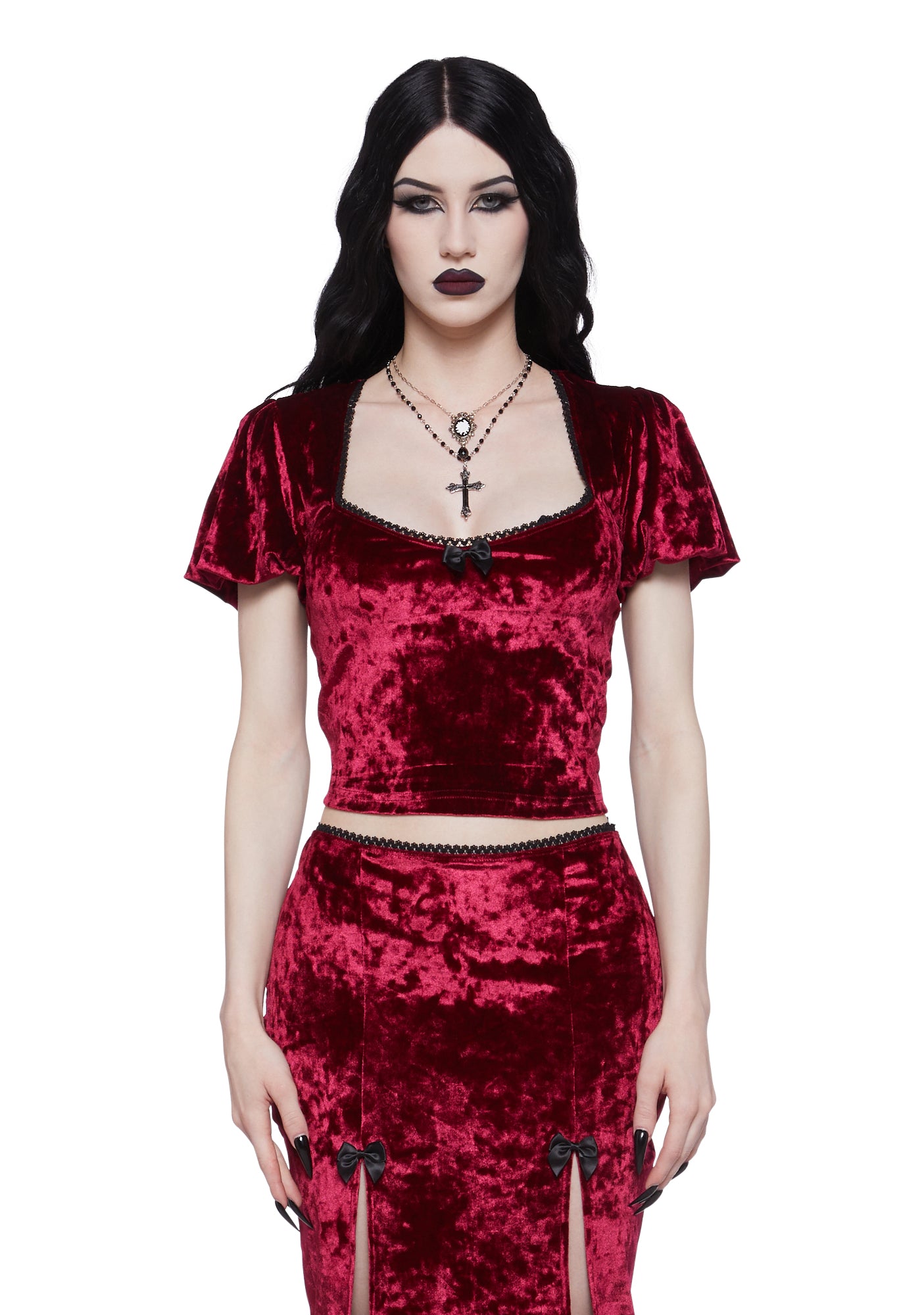 Widow Velvet Lace Up Top - Burgundy – Dolls Kill