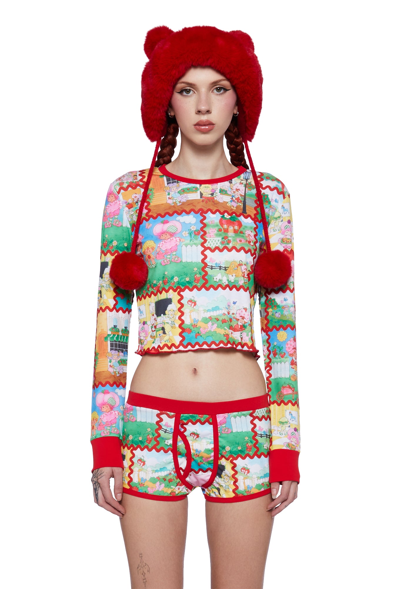 Dolls Kill x Strawberry Shortcake Ric Rac Graphic Thermal Top - Multi
