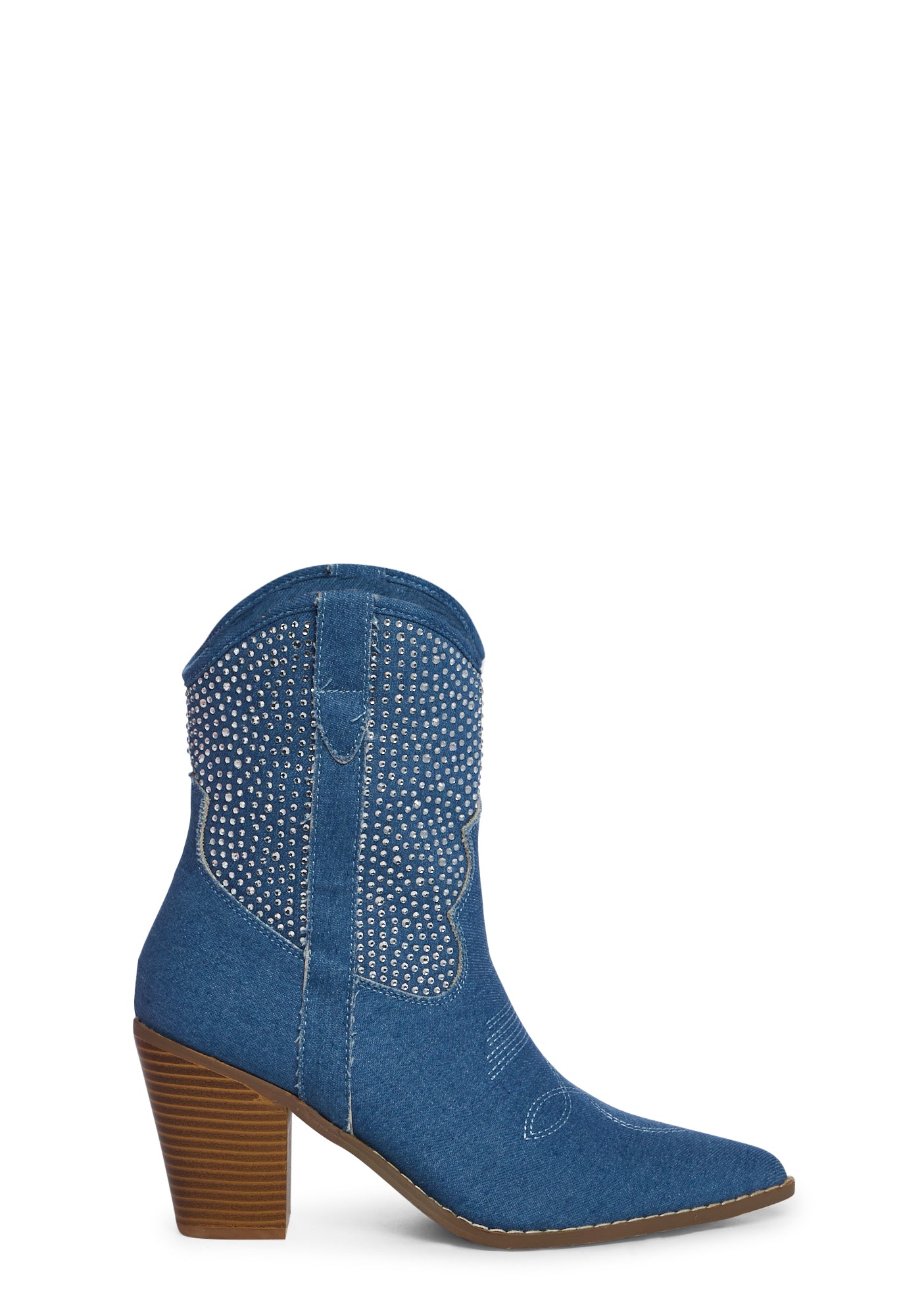 Denim Rhinestone Cowboy Western Boots - Blue – Dolls Kill