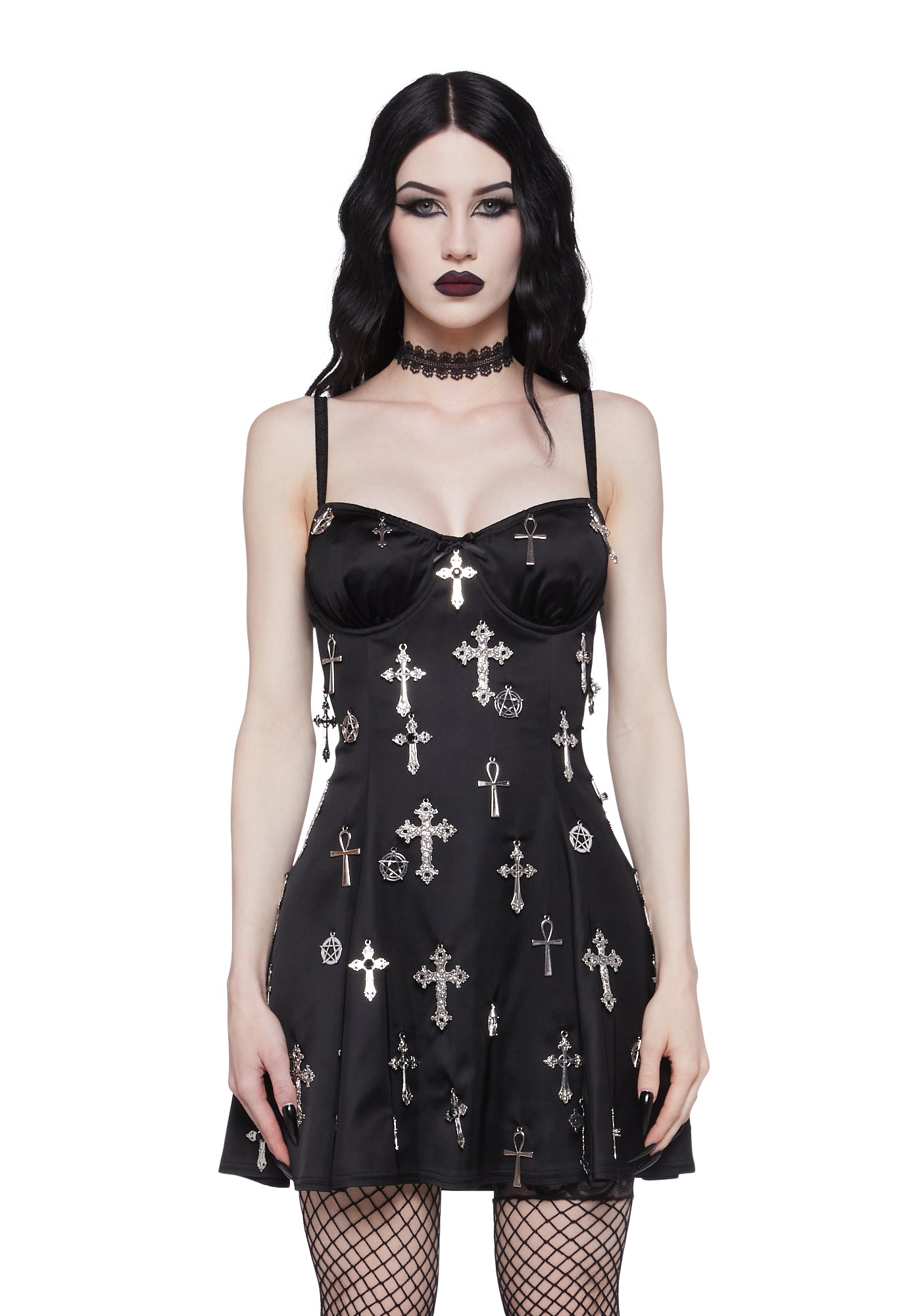 Widow Dangling Cross Charms Mini Dress - Black – Dolls Kill