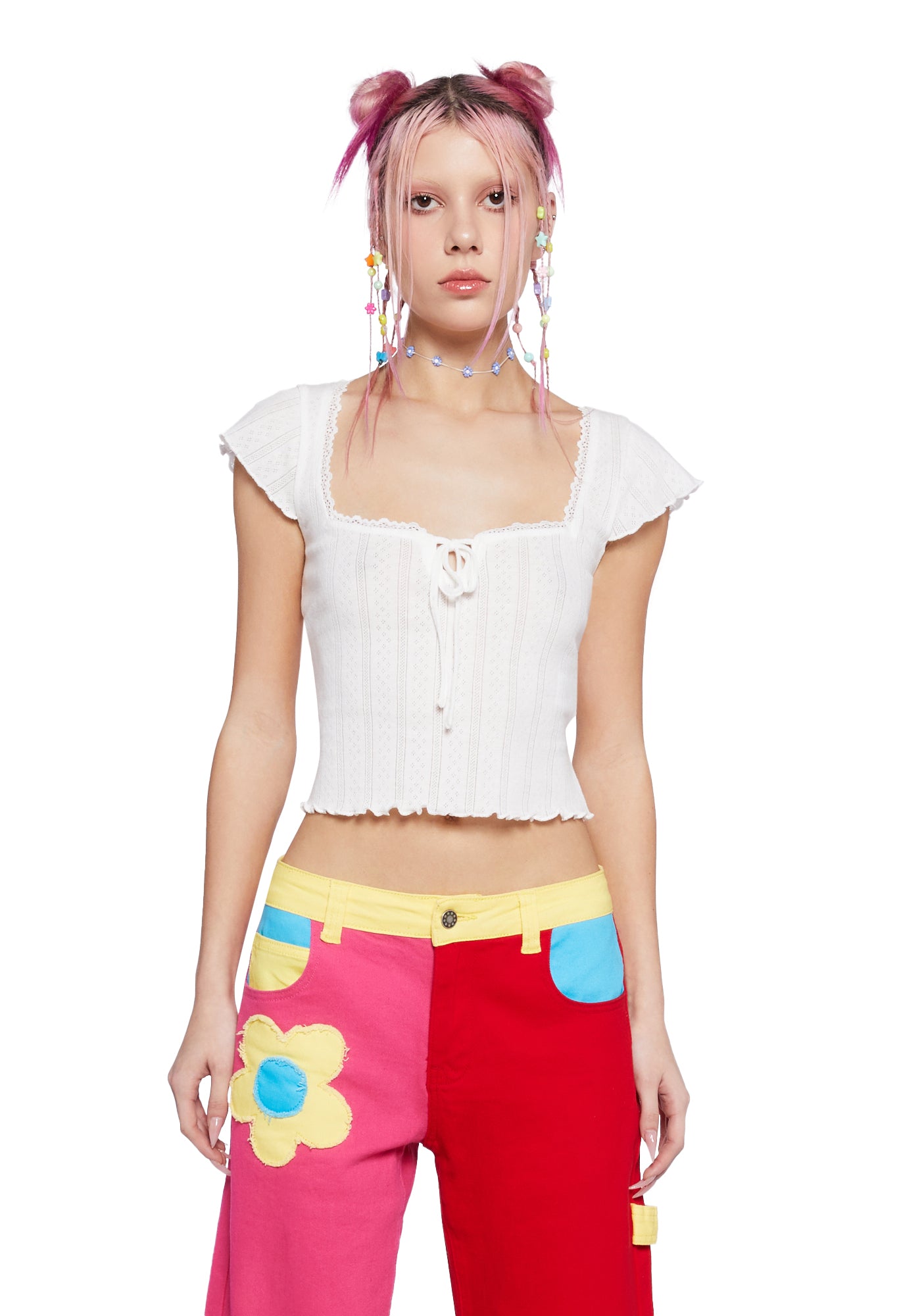 Delia's Front Tie Short Sleeve Top - Off White – Dolls Kill