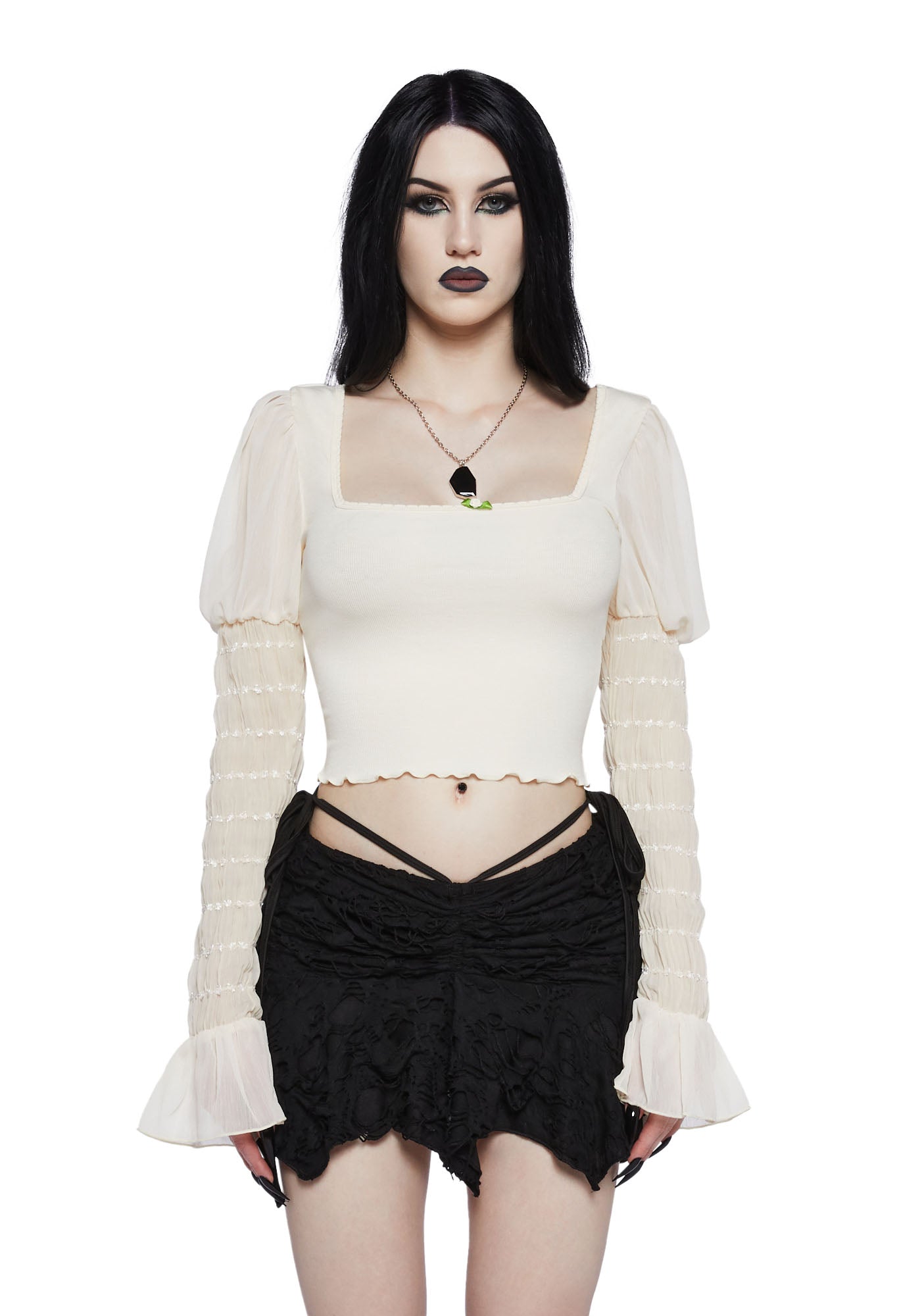 Widow Puff Long Sleeve Top - Off White – Dolls Kill
