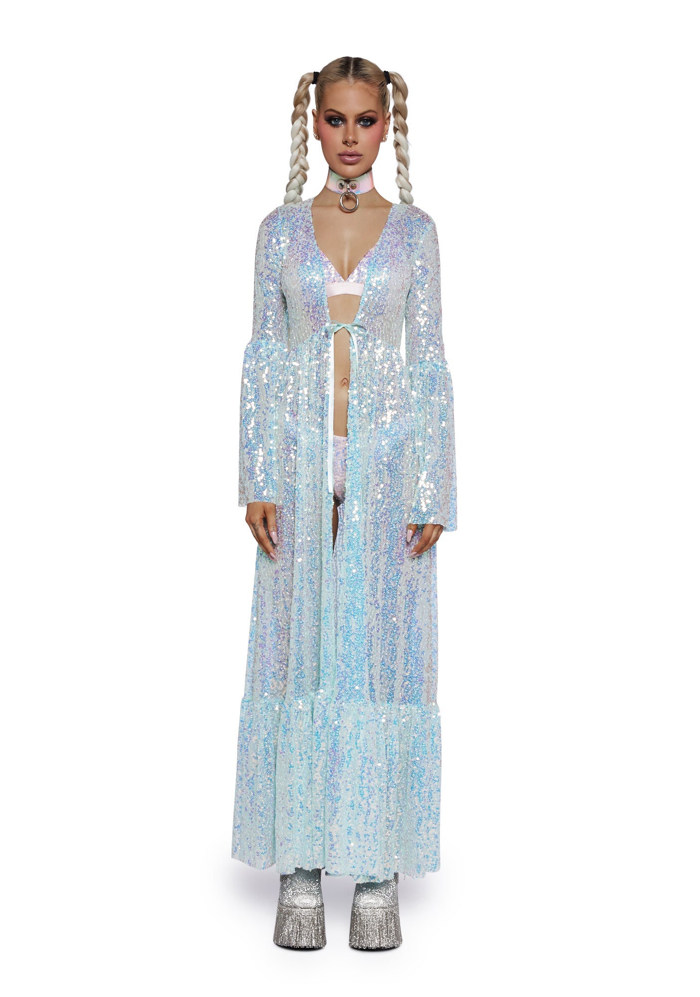 Club Exx Burning Man Mesh Sequin Ruffle Duster - Blue – Dolls Kill