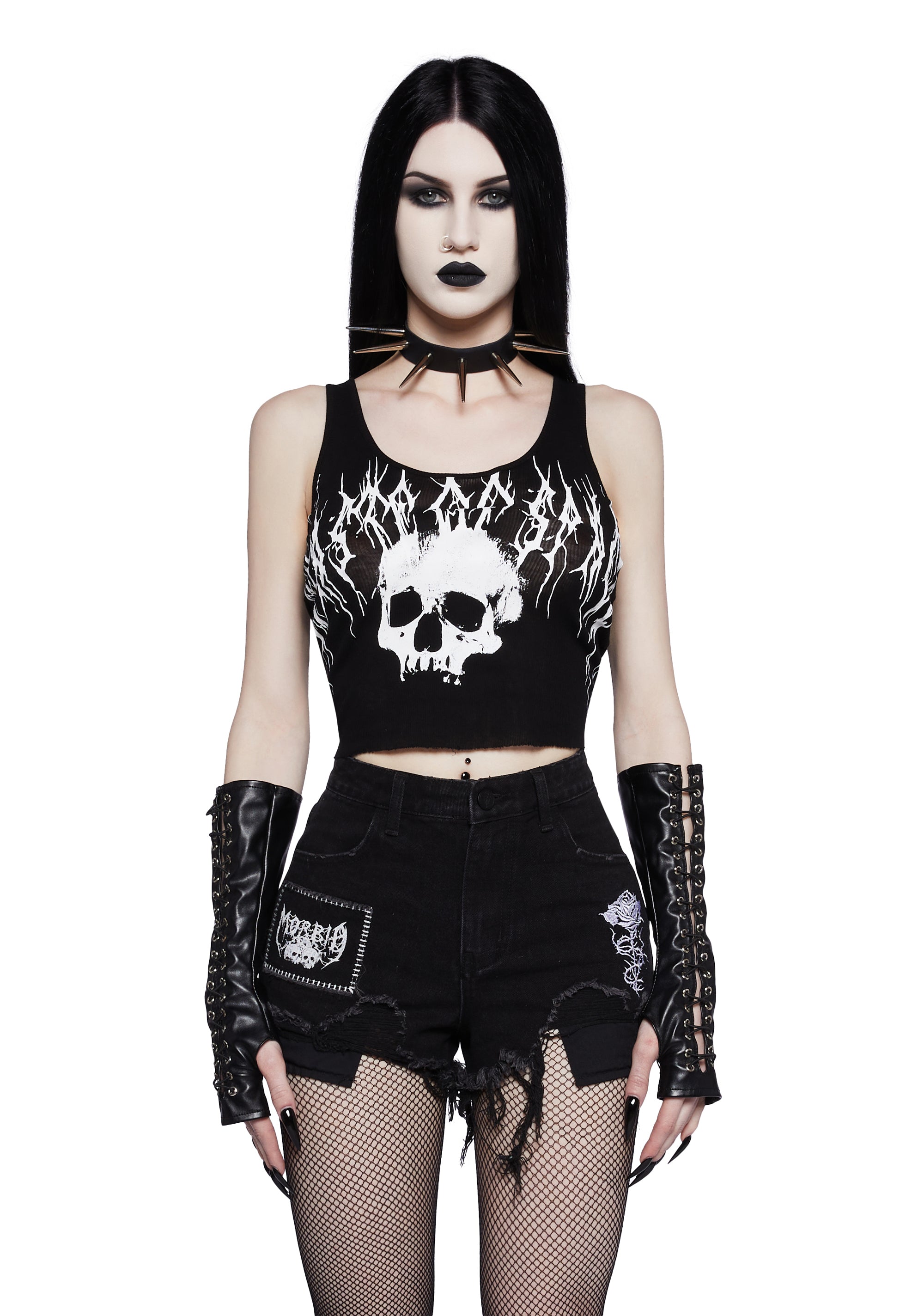 Widow Skull Goth Punk Metal Ribbed Tank Top - Black – Dolls Kill