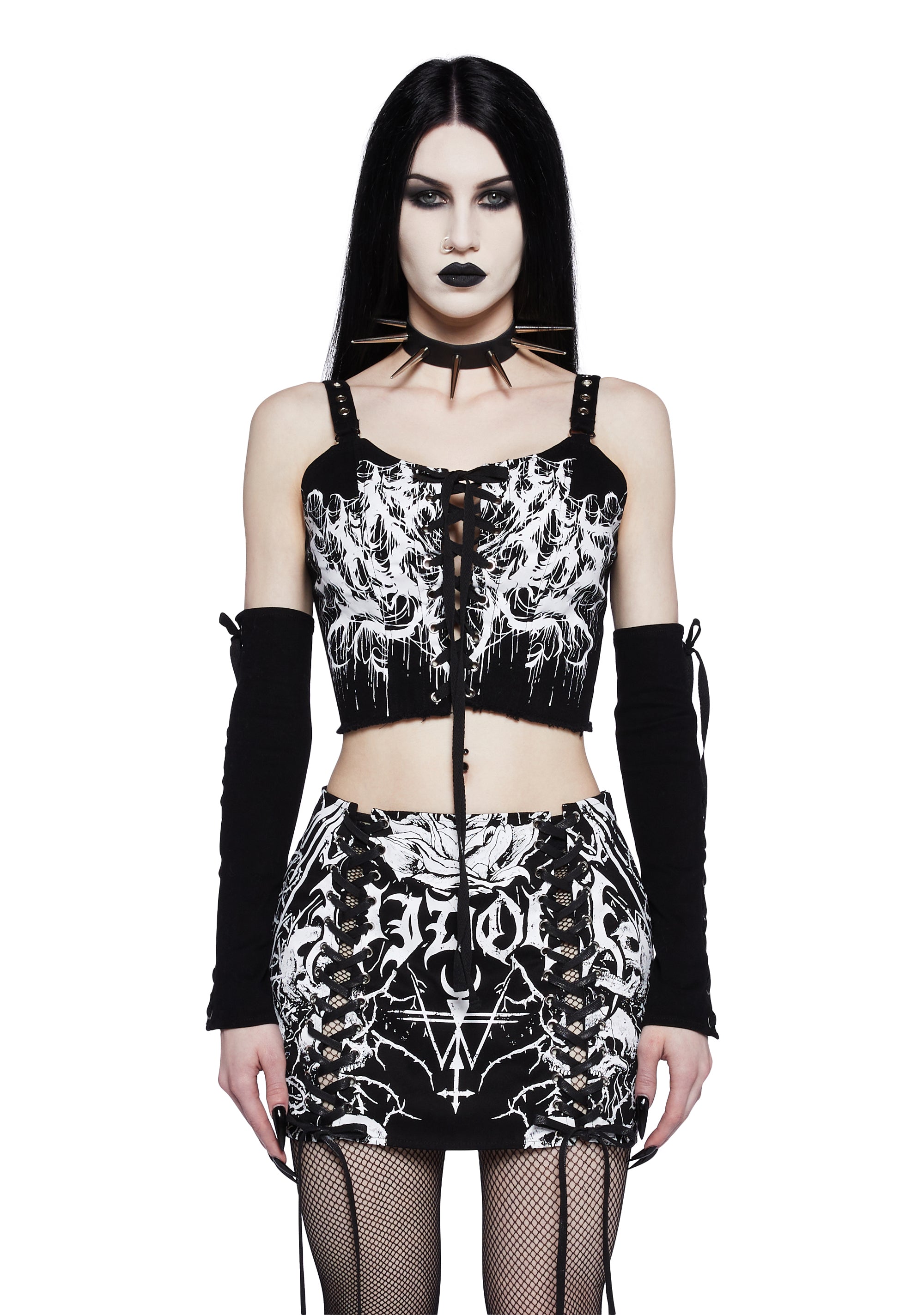Widow Corset Top And Arm Warmers Set - Black – Dolls Kill
