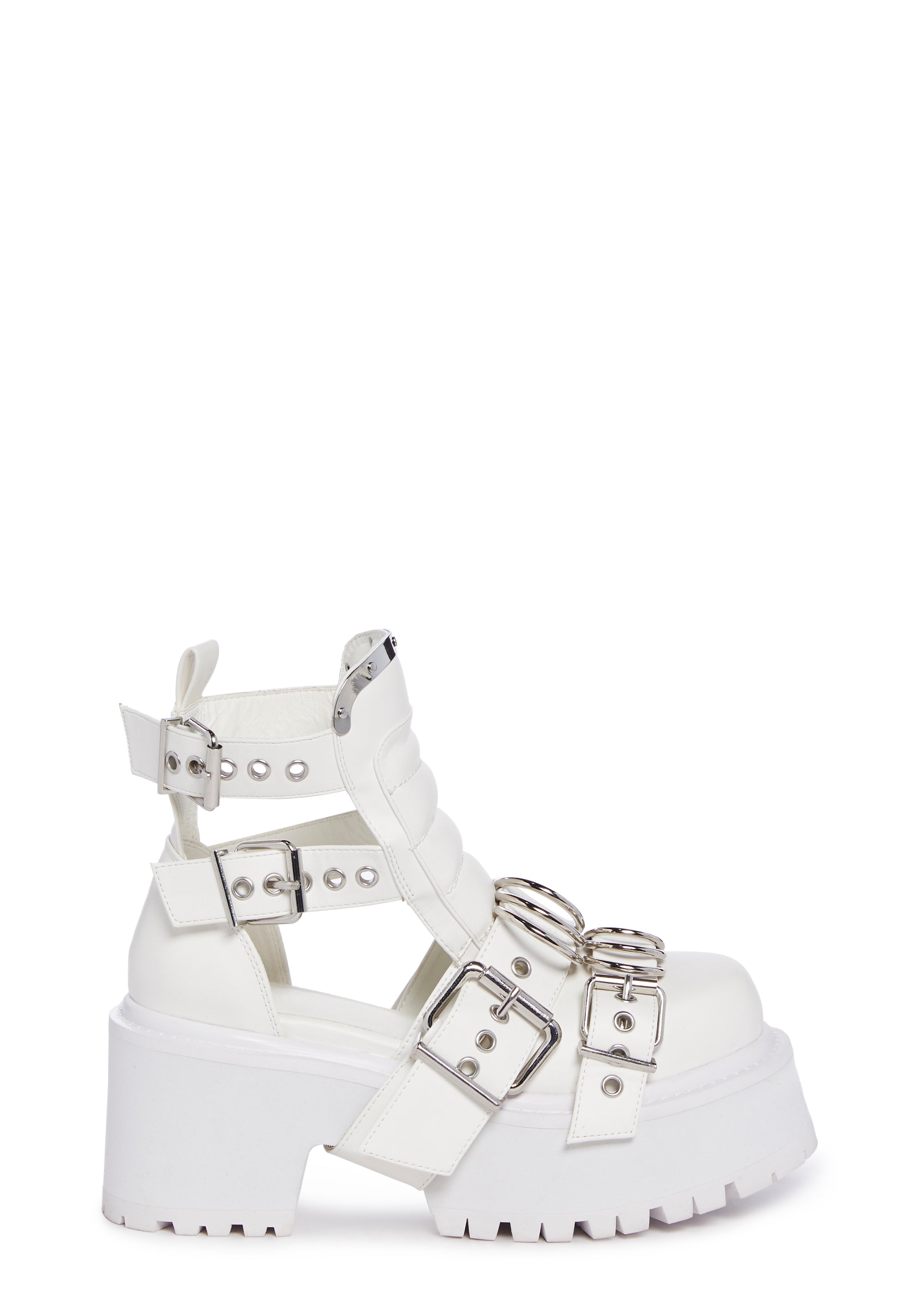 Current Mood Cutout Buckled Platform Ankle Boots - White – Dolls Kill