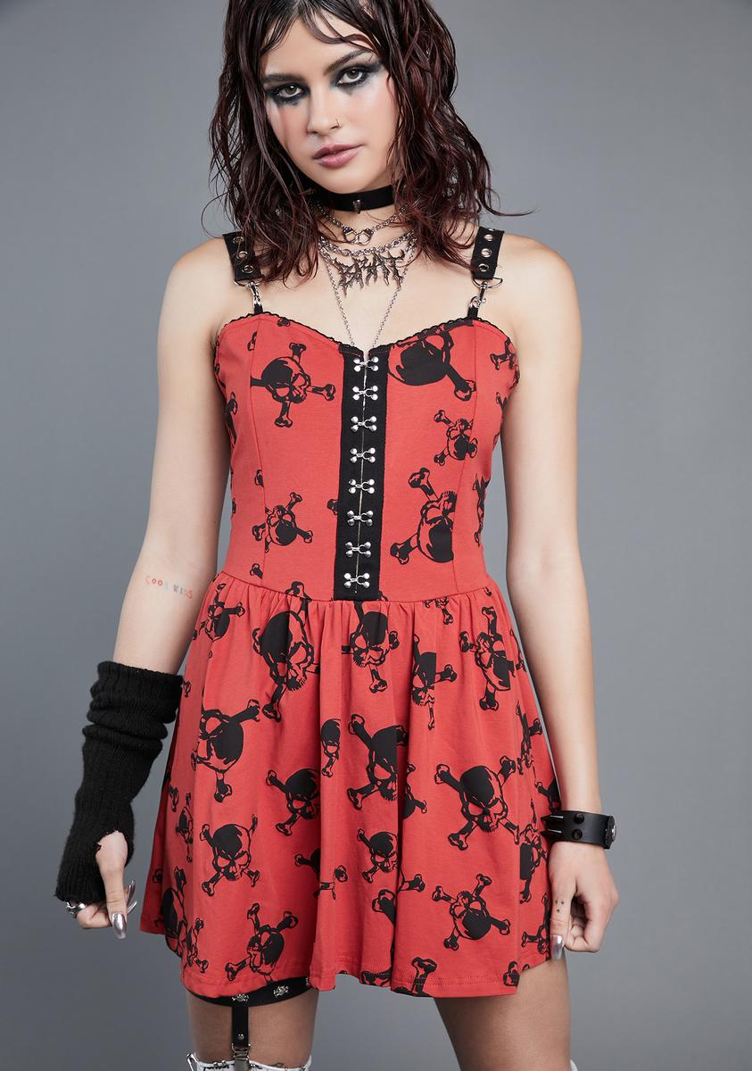 Widow Skull And Crossbones Mini Dress - Red – Dolls Kill