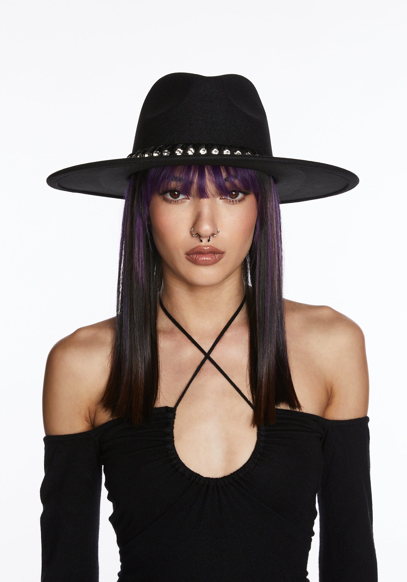 Rhinestone Wide Brim Hat - Black – Dolls Kill