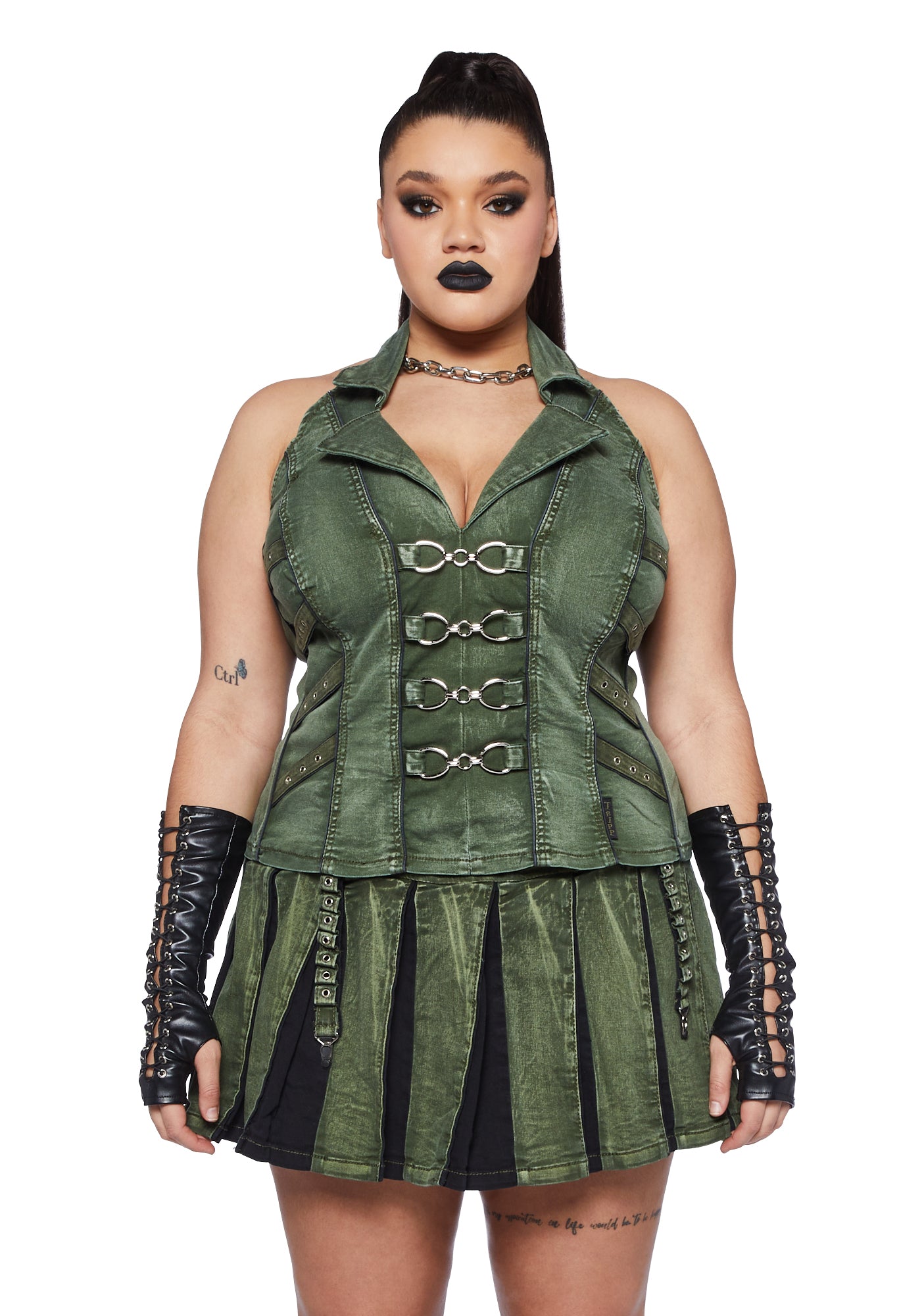 Plus Size Tripp NYC Acid Wash Denim Corset Vest - Green – Dolls Kill