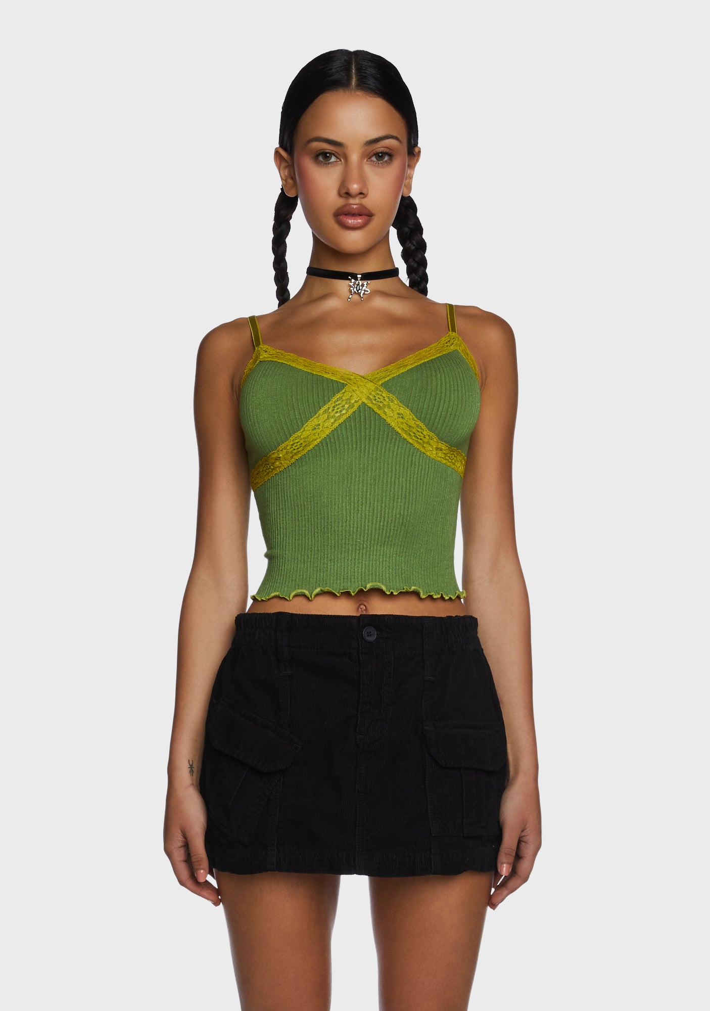 BDG Contrast Lace Cami Top - Green – Dolls Kill