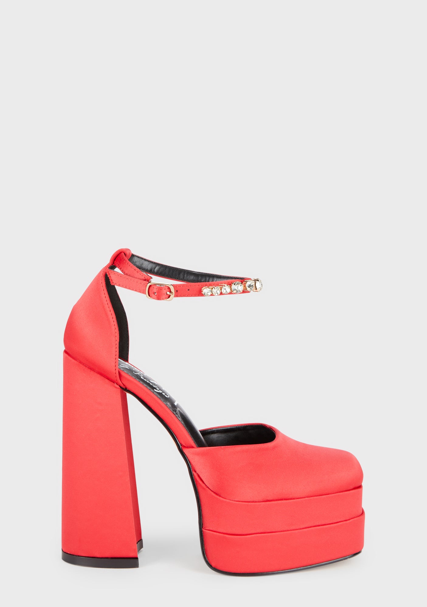 Lemon Drop by Privileged Satin Rhinestone Platform Heels - Red – Dolls Kill