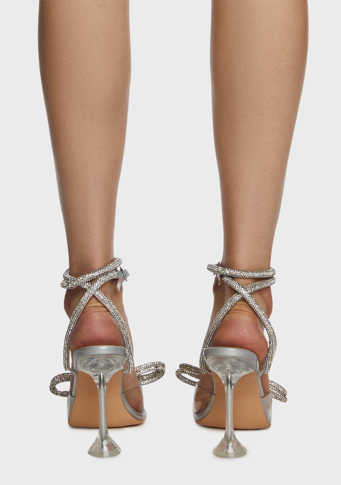Wrap Around Diamante Heels Silver Dolls Kill