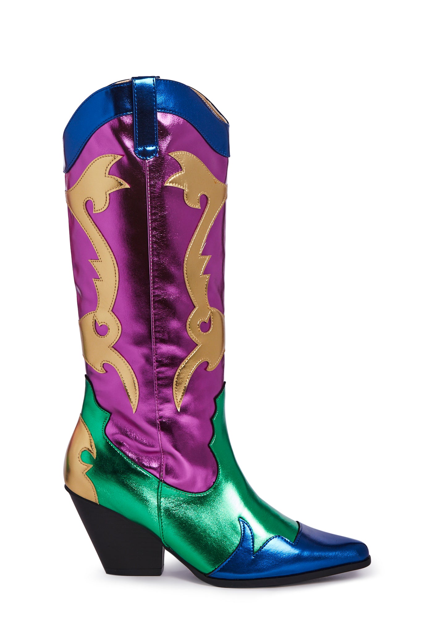 Metallic Vegan Leather Cowboy Boots - Multi – Dolls Kill