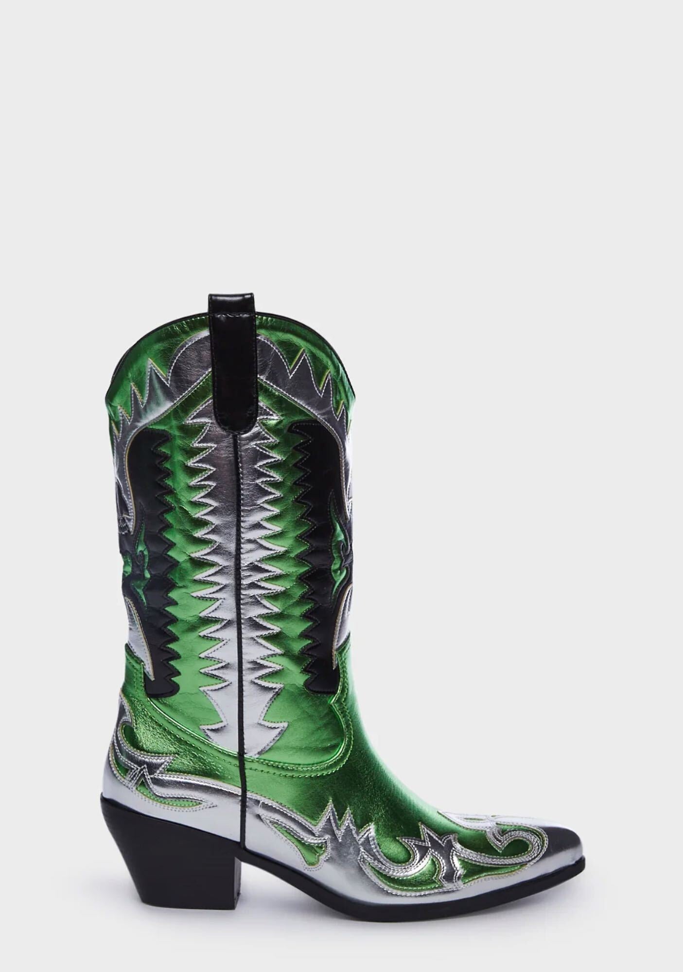 AZALEA WANG Metallic Color Blocked Cowboy Boots - Green – Dolls Kill