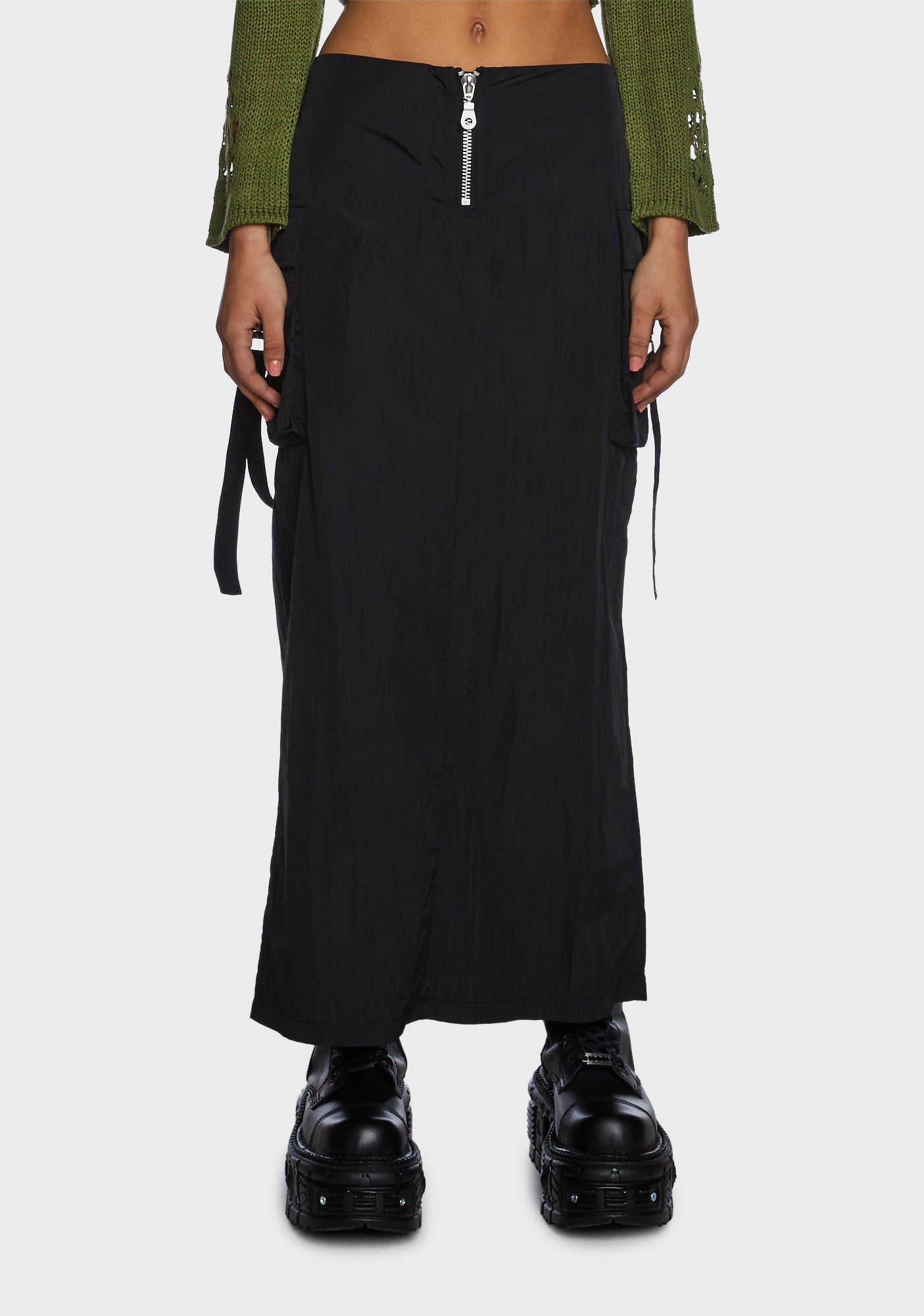 The Ragged Priest Mid Rise Cargo Maxi Skirt - Black – Dolls Kill