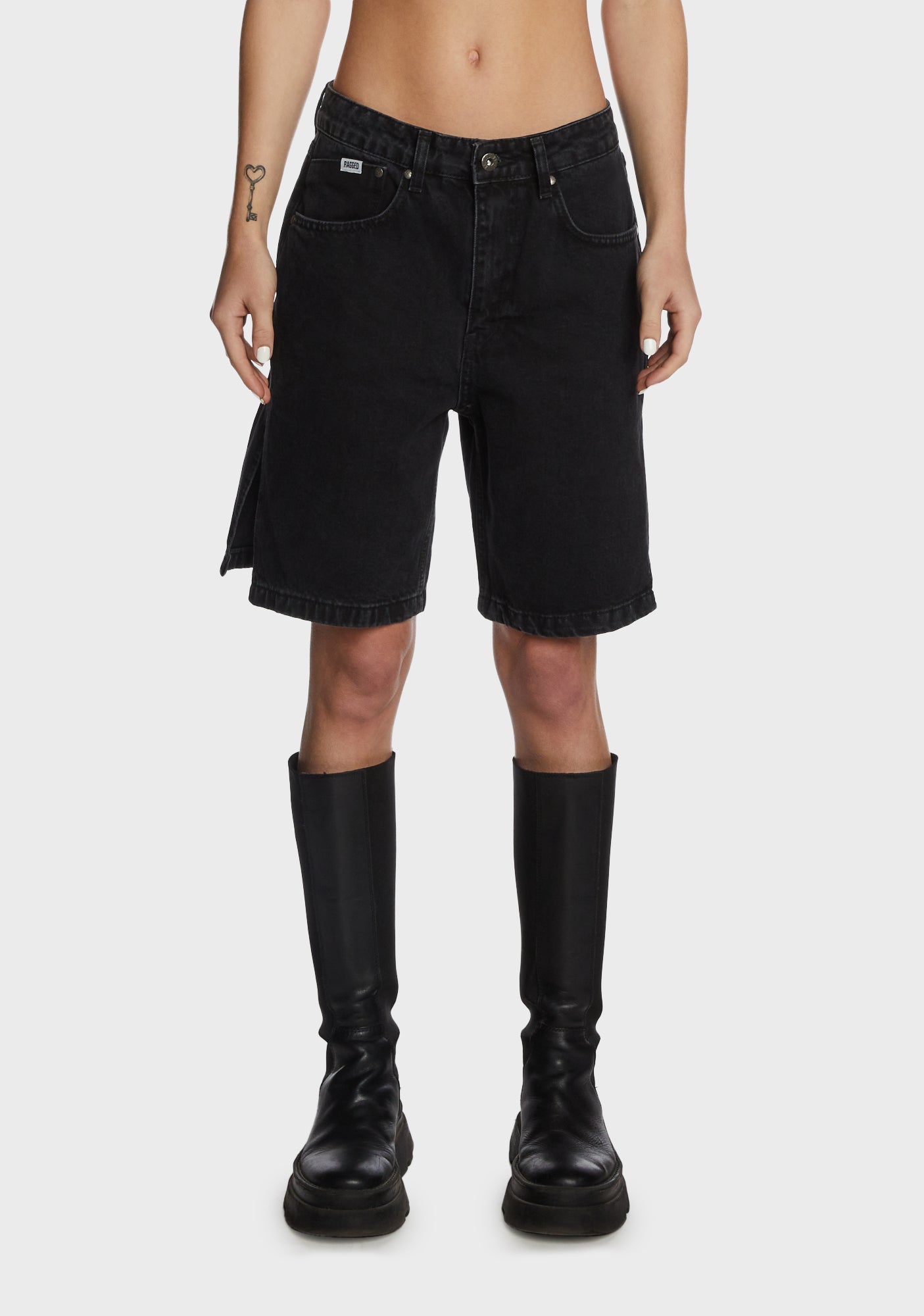 The Ragged Priest Side Split Denim Shorts - Washed Black – Dolls Kill