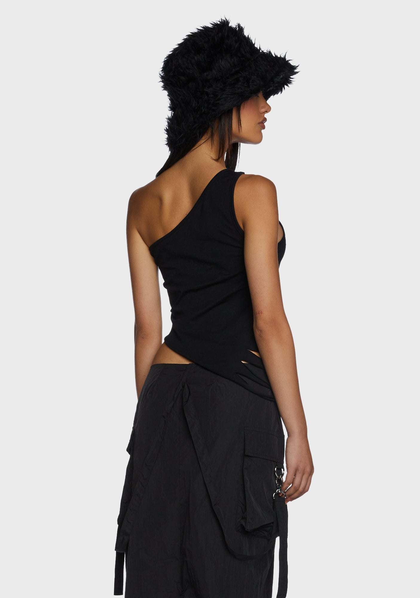 The Ragged Priest Asymmetric Slashed Cutout Crop Tank Top - Black ...