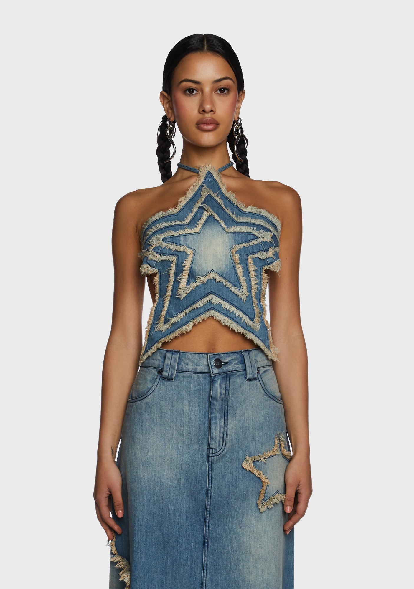 Basic Pleasure Mode Denim Star Halter Top - Blue – Dolls Kill