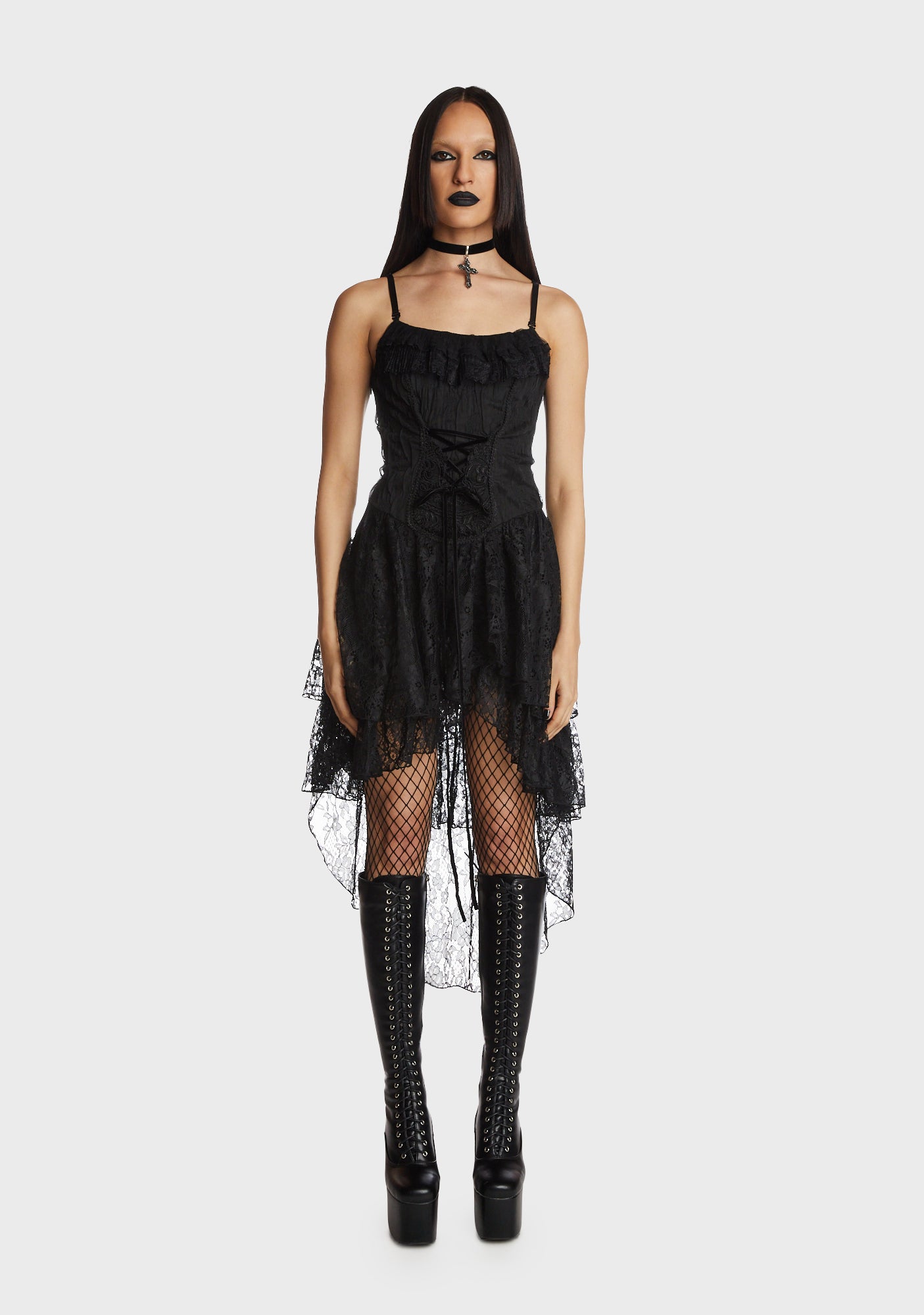 Dark In Love Lace High Low Mini Dress - Black – Dolls Kill