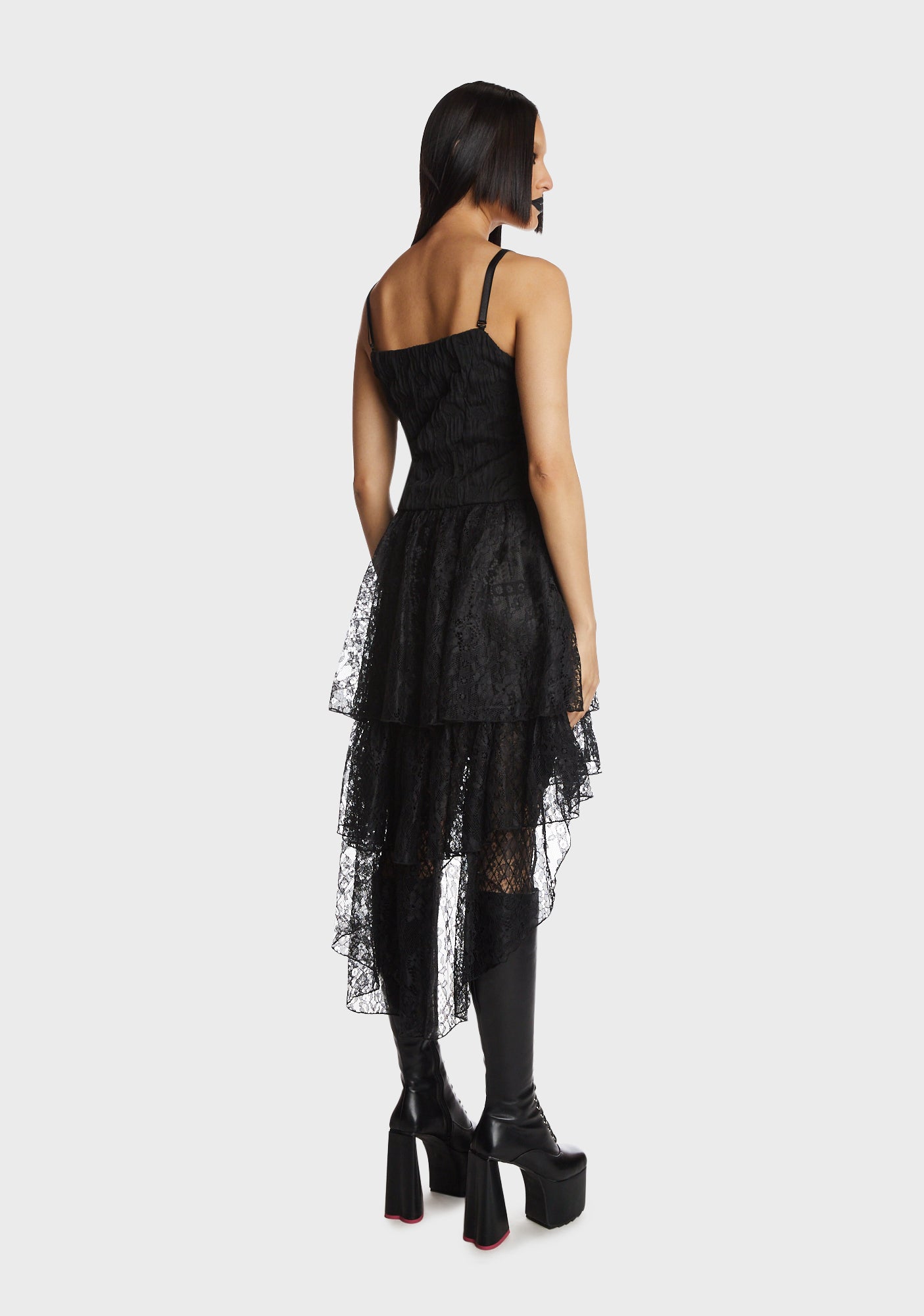 Gothic Ghost Frilly Lace High Low Strap Dress – Dolls Kill