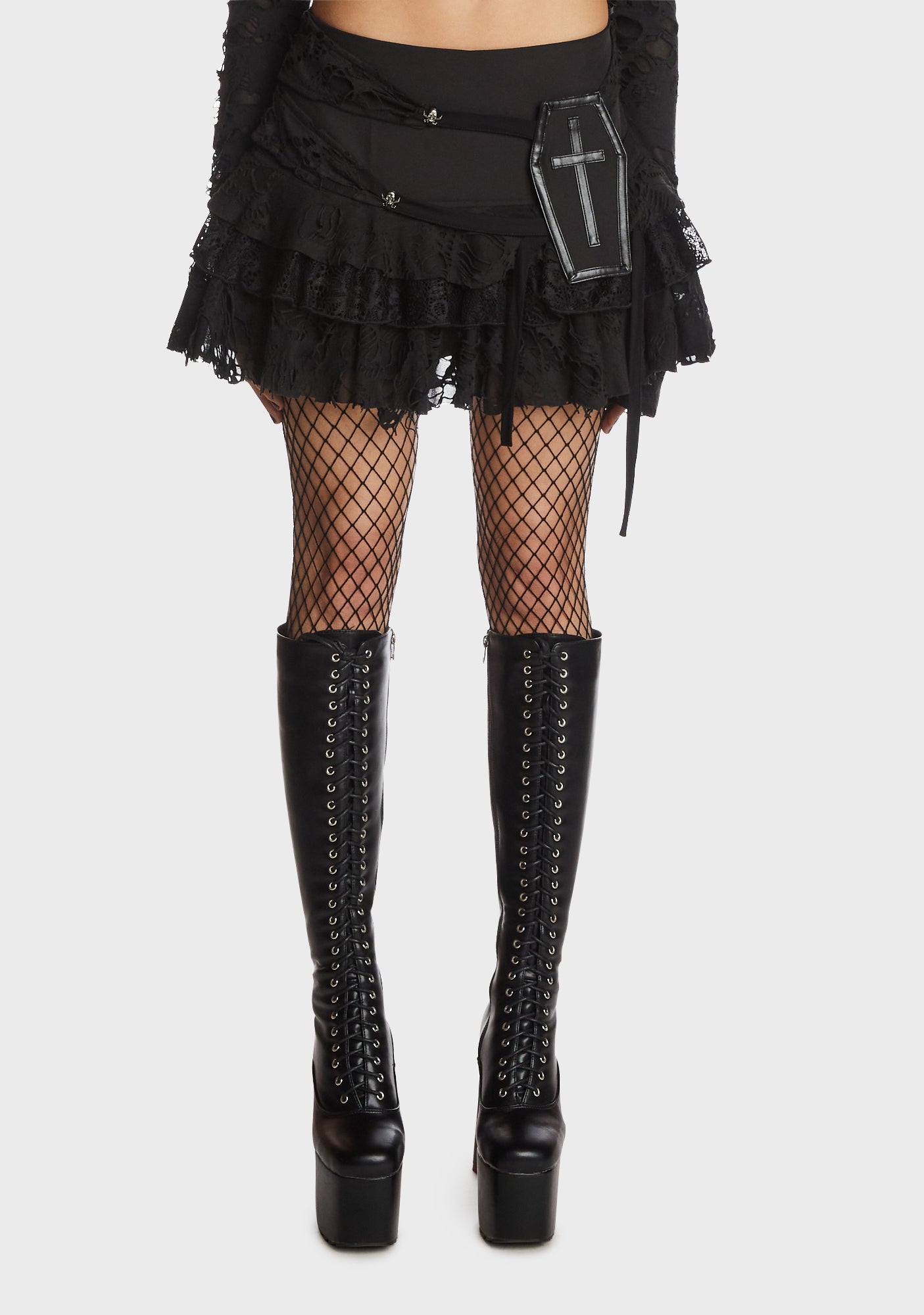 Dark In Love Coffin Detail Ruffle Mini Skirt - Black – Dolls Kill