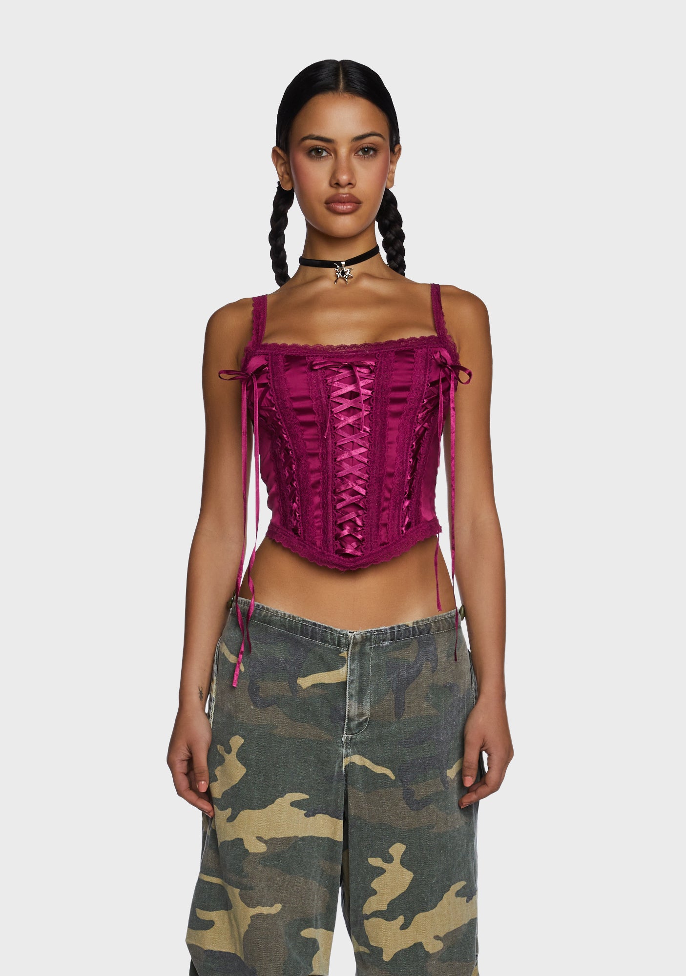 Satin Lace Up Cropped Corset Top - Purple – Dolls Kill