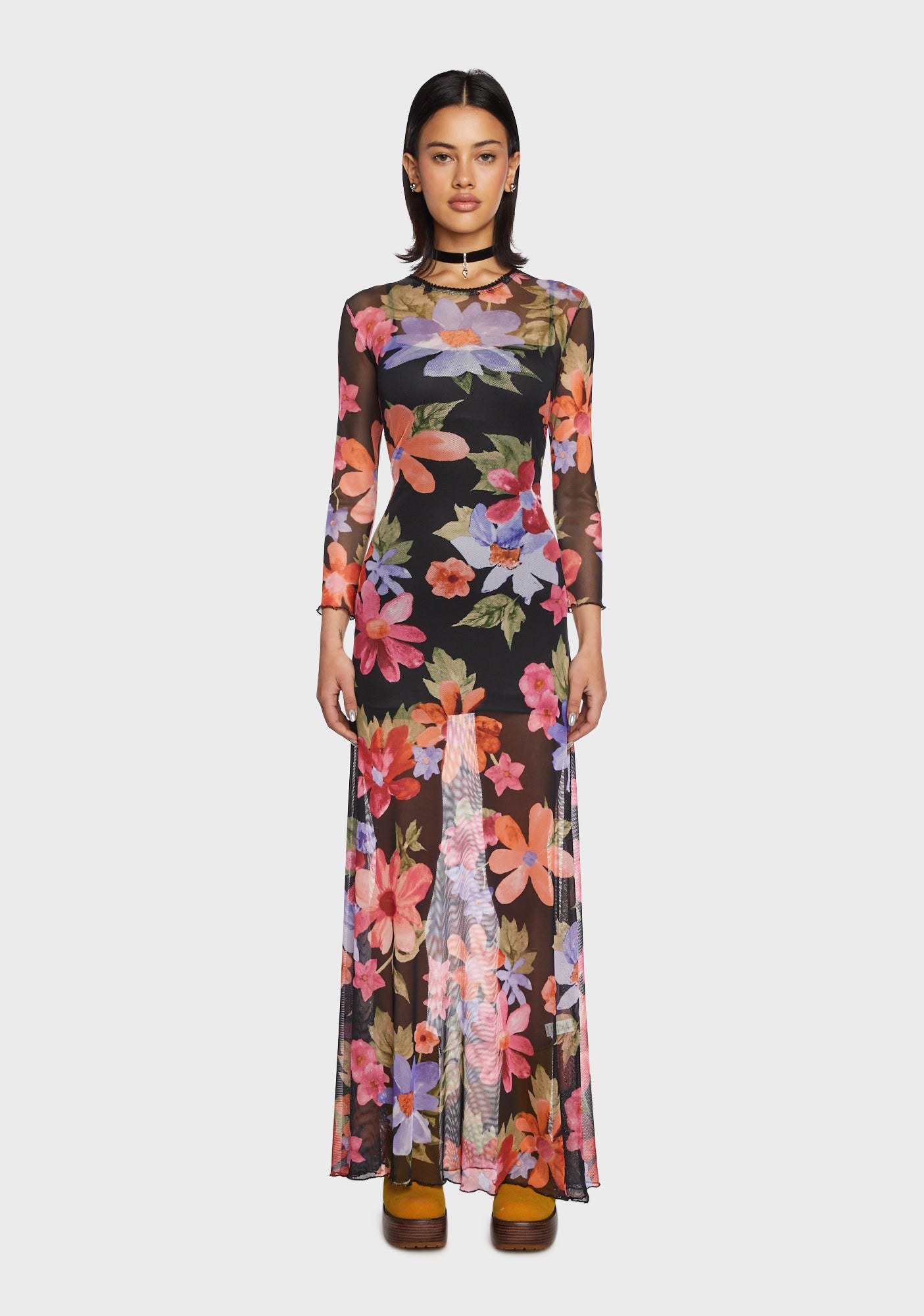 Delia's Floral Print Mesh Maxi Dress - Multi – Dolls Kill
