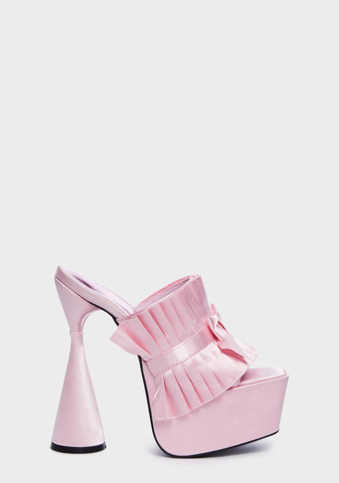 Sugar Thrillz Satin Pleated Platform Mule Heels - Pink – Dolls Kill