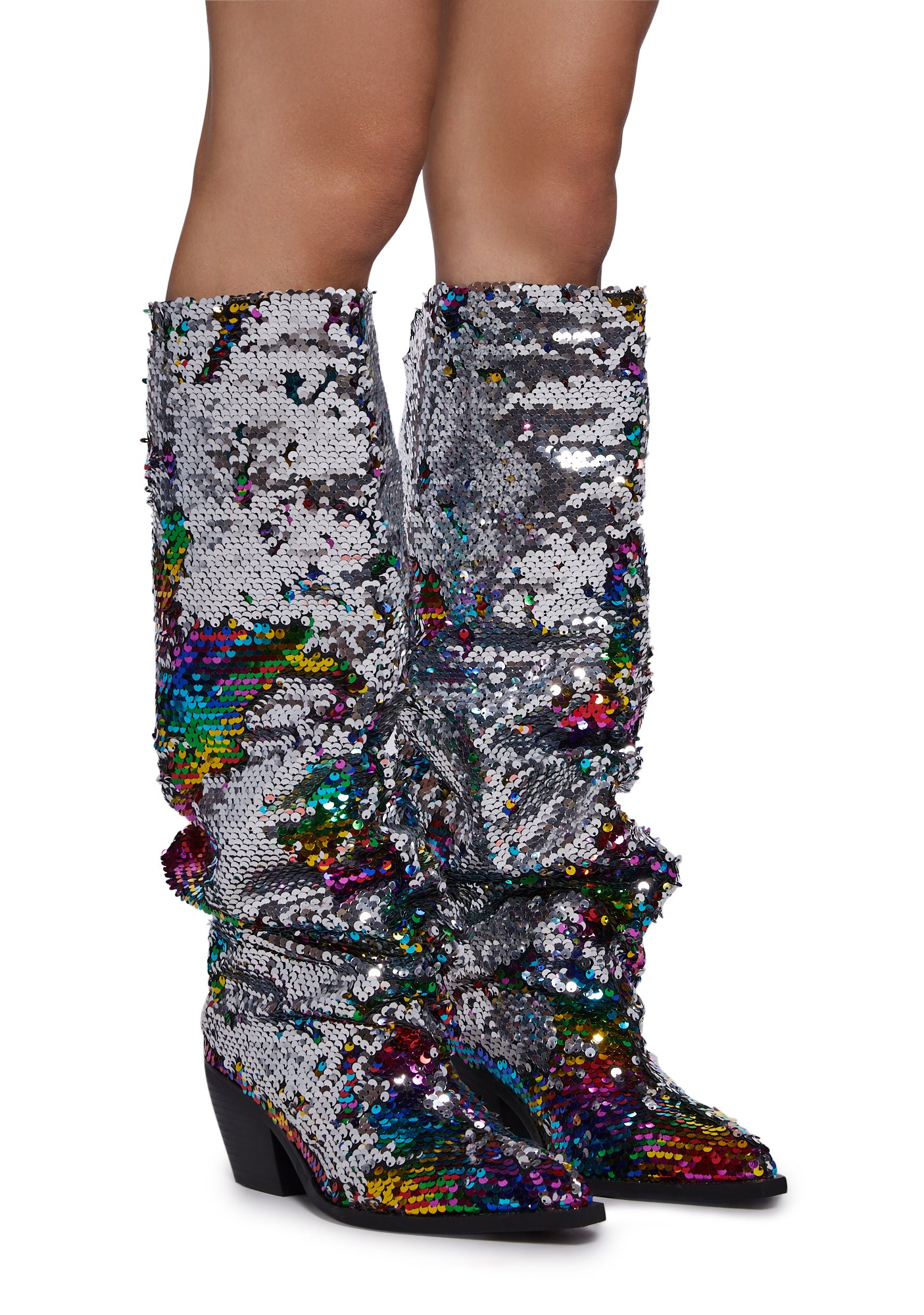 Azalea Wang Sequin Knee High Cowboy Boots - Multi – Dolls Kill