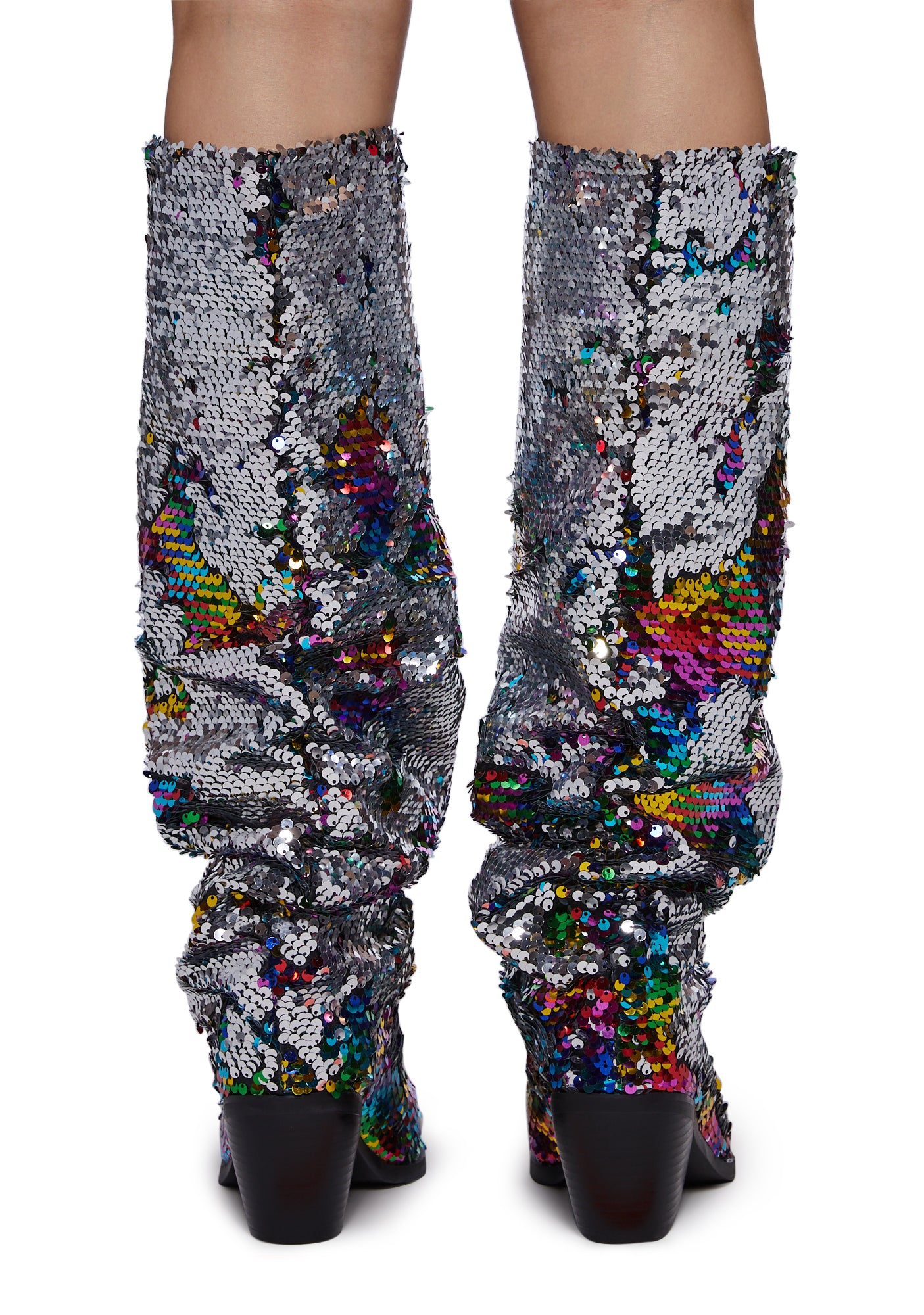 Azalea Wang Sequin Knee High Cowboy Boots - Multi – Dolls Kill