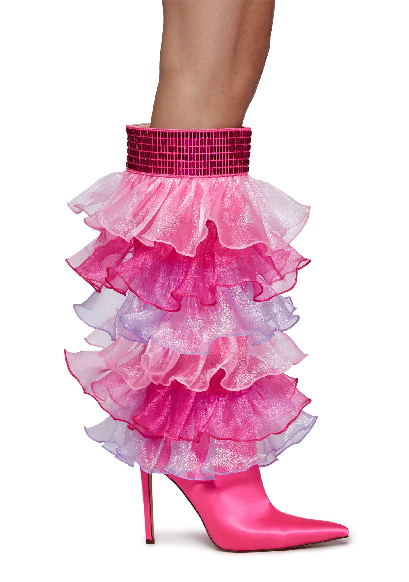 AZALEA WANG Ruffle Satin Heeled Knee High Boots - Pink – Dolls Kill